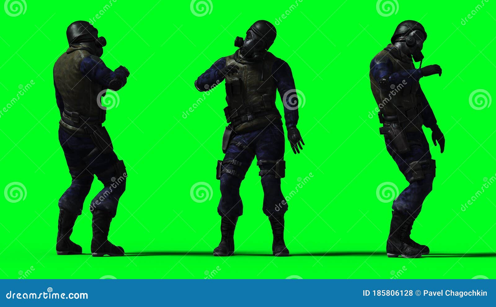 Military Soldier Isolate on Green Screen. 3d Rendering. Stock ...