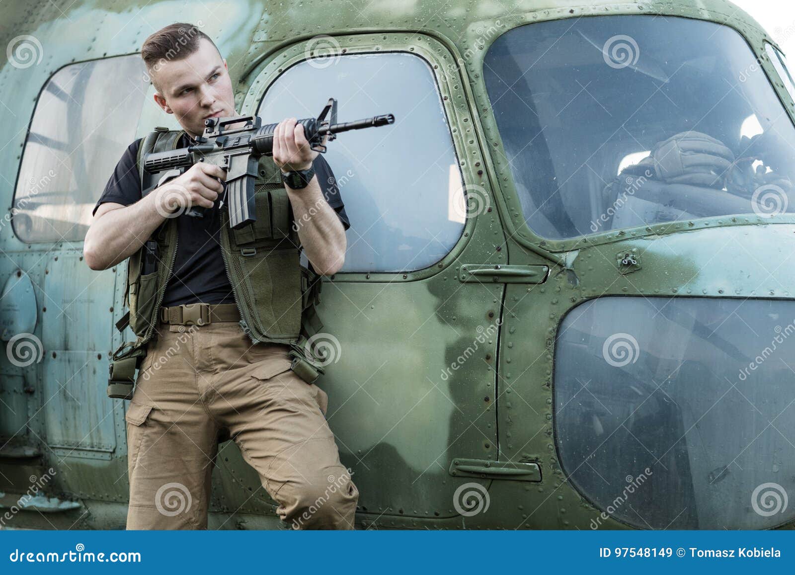Military Soldier Near the Airplane. Stock Image - Image of commander ...