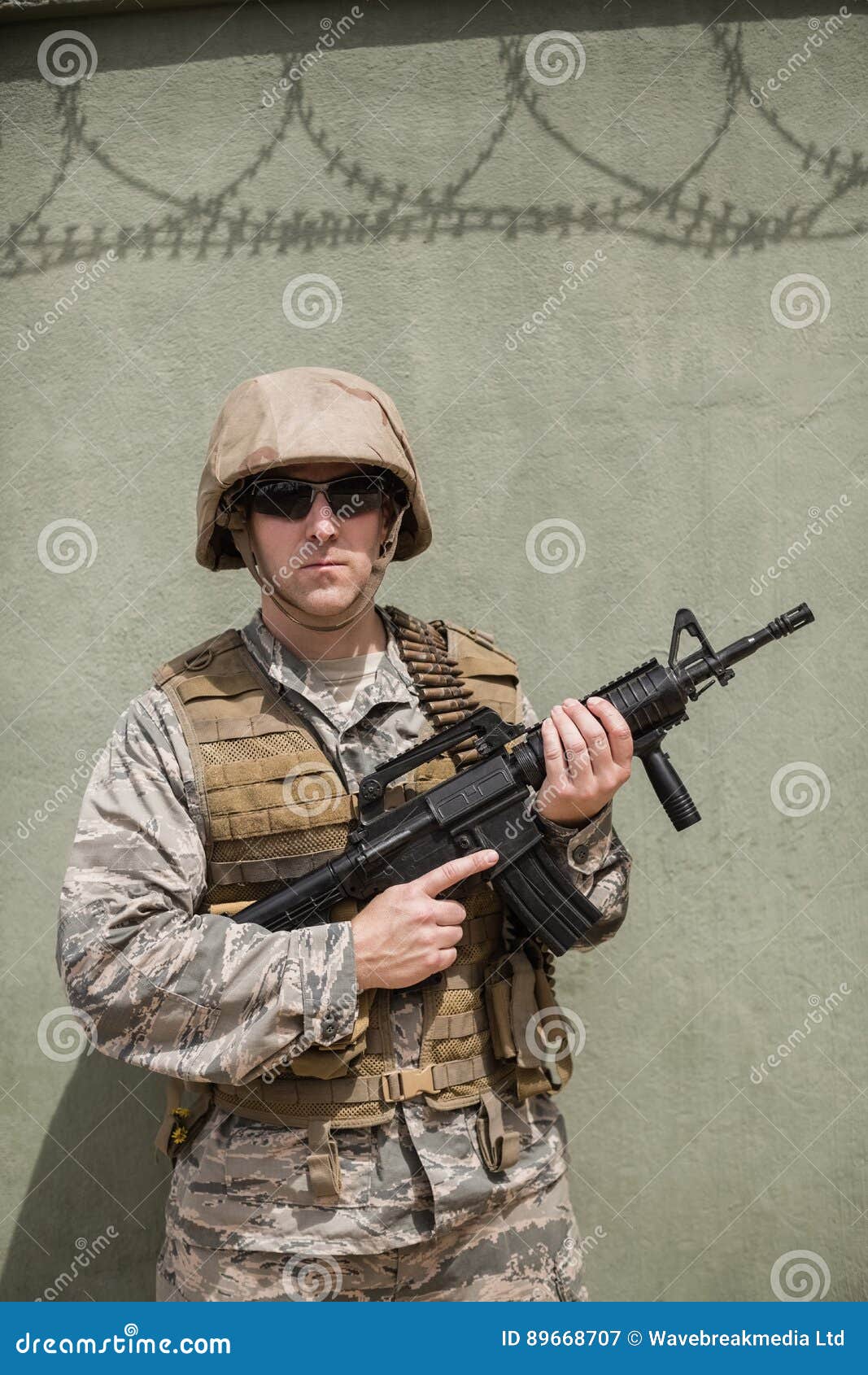 Military Soldier Standing with a Rifle Stock Image - Image of eyewear ...