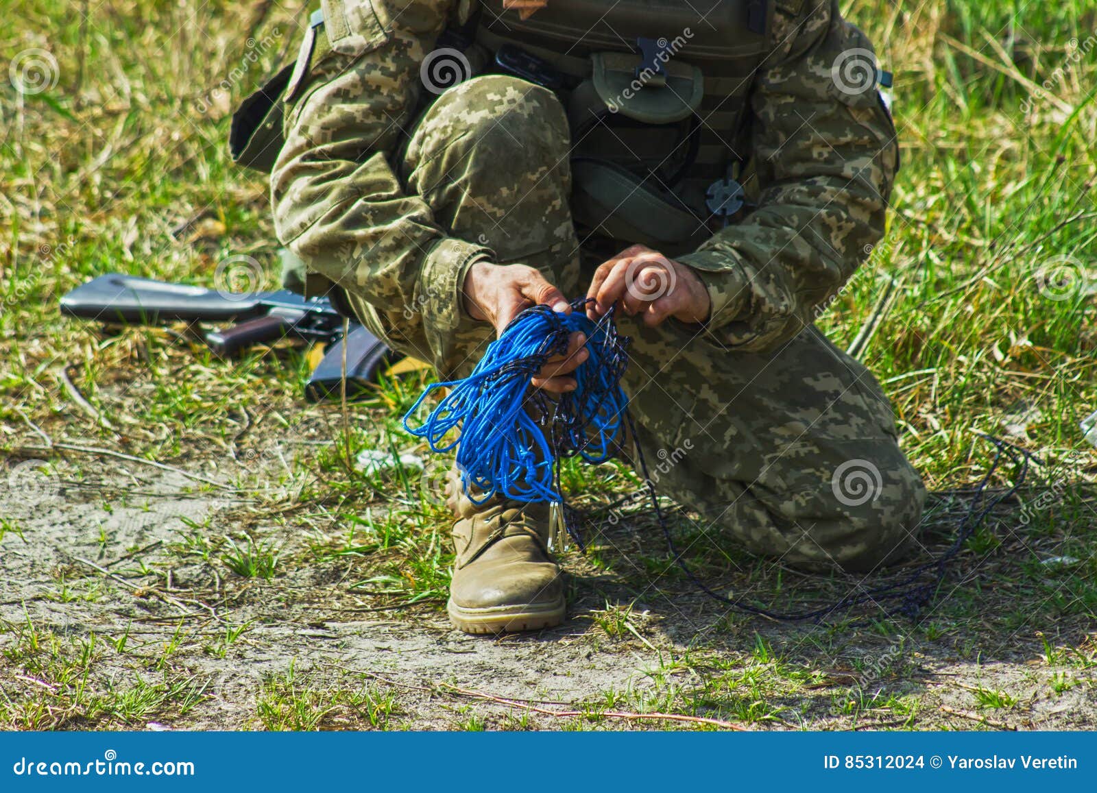 Military Soldier at Tactical Exercises with Rope Stock Photo - Image of ...