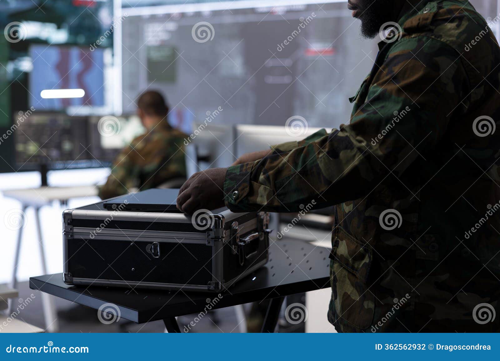 Military Staff in a High Tech Command Post Gathers Intelligence for ...