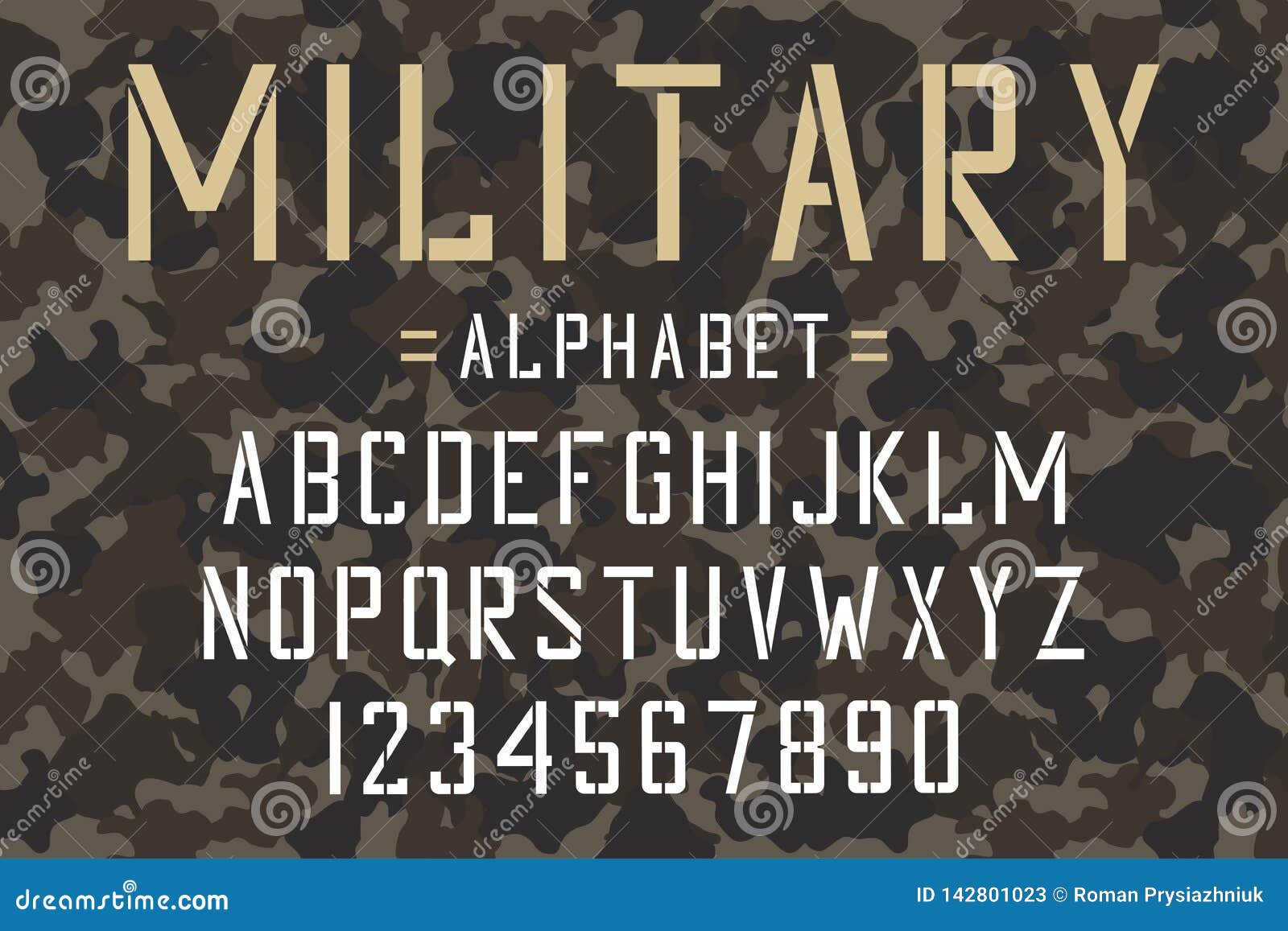 Military Stencil Font On Camouflage Background. Rough And Grungy ... Military Stencil Font On Camouflage Background. Rough And Grungy ...