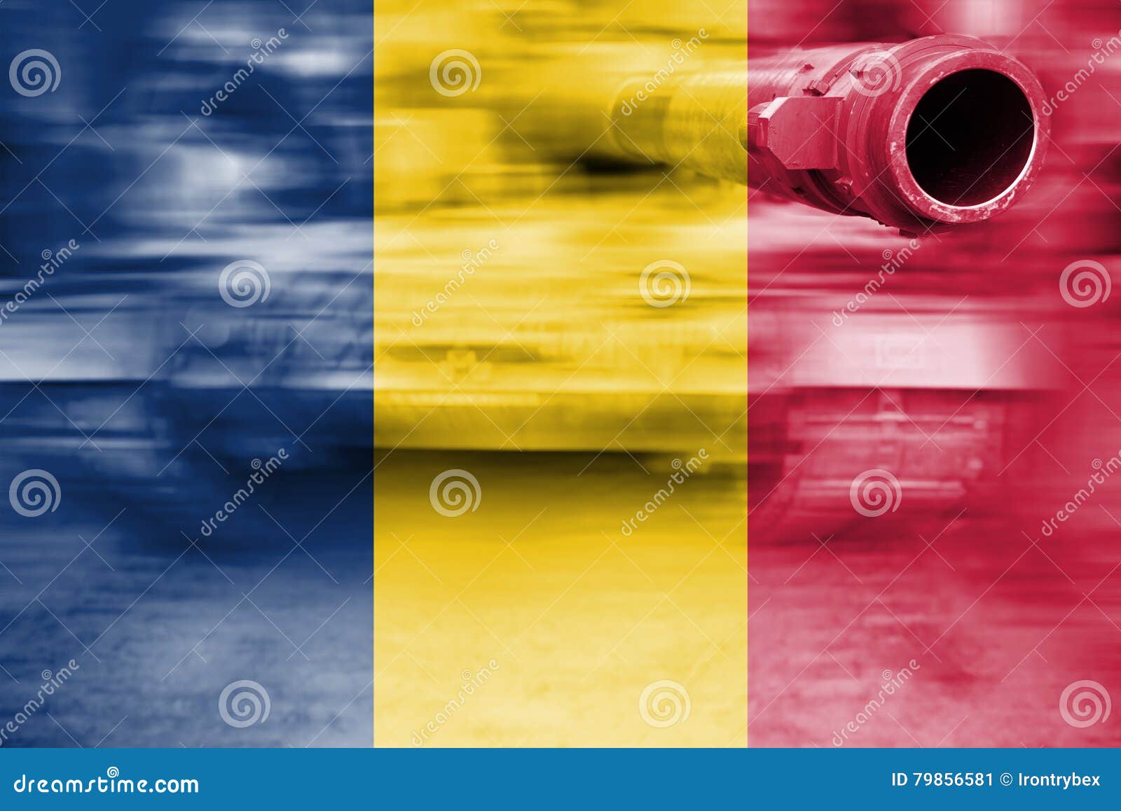 Military Strength Theme, Motion Blur Tank with Chad Flag Stock Image ...