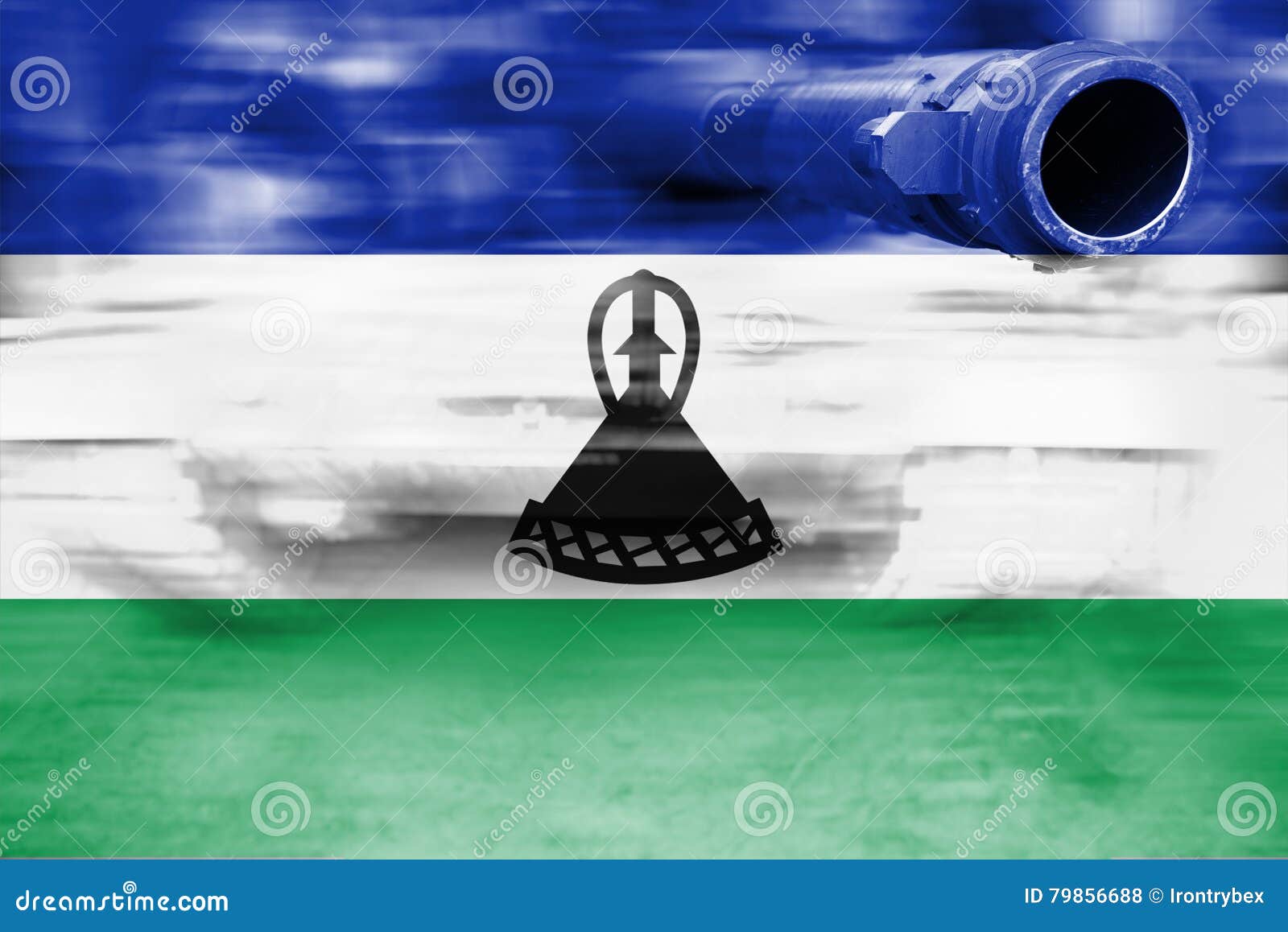 Military Strength Theme, Motion Blur Tank with Lesotho Flag Stock Photo ...