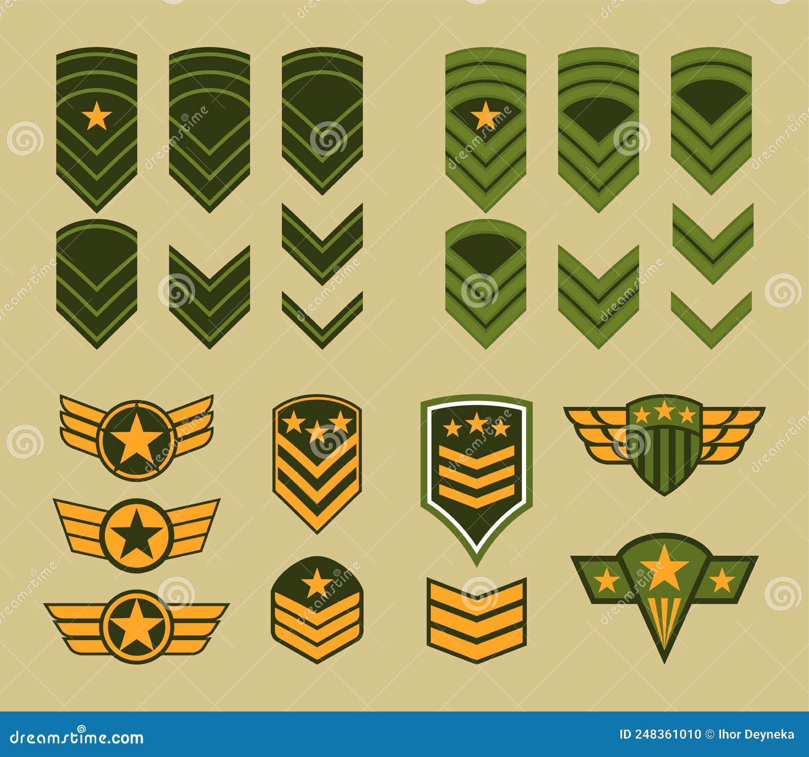Military Stripes, Emblems, Badges. Signs Of Different Types Of Troops ...