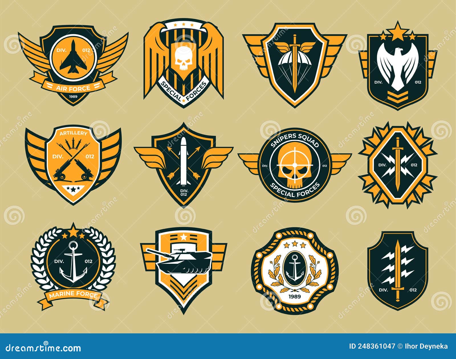 Military Stripes, Emblems, Badges. Signs Of Different Types Of Troops ...
