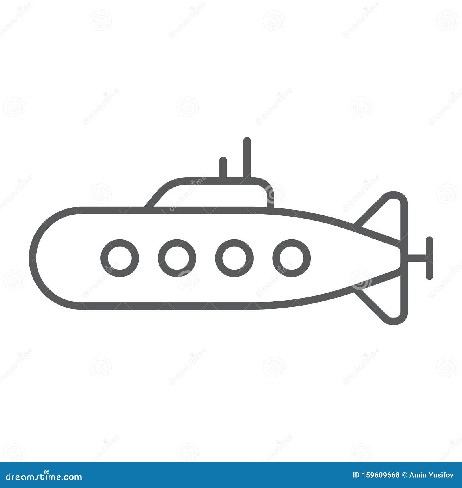 Submarine Thin Line Icon, Warship Transport Symbol, Underwater Boat ...