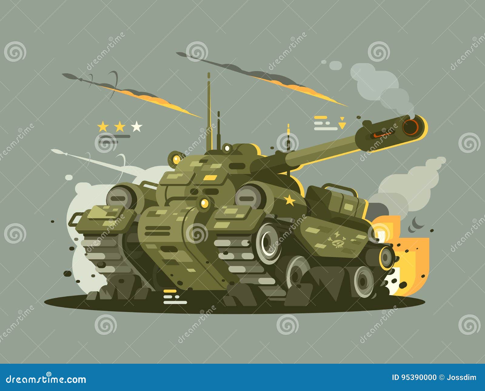 Military tank in fire stock vector. Illustration of defence - 95390000