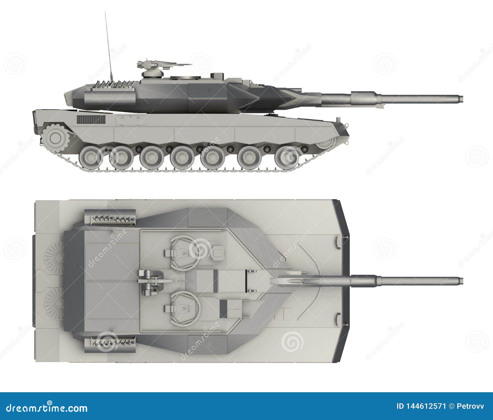 Military Tank Side and Top View Isolated on White Stock Illustration ...