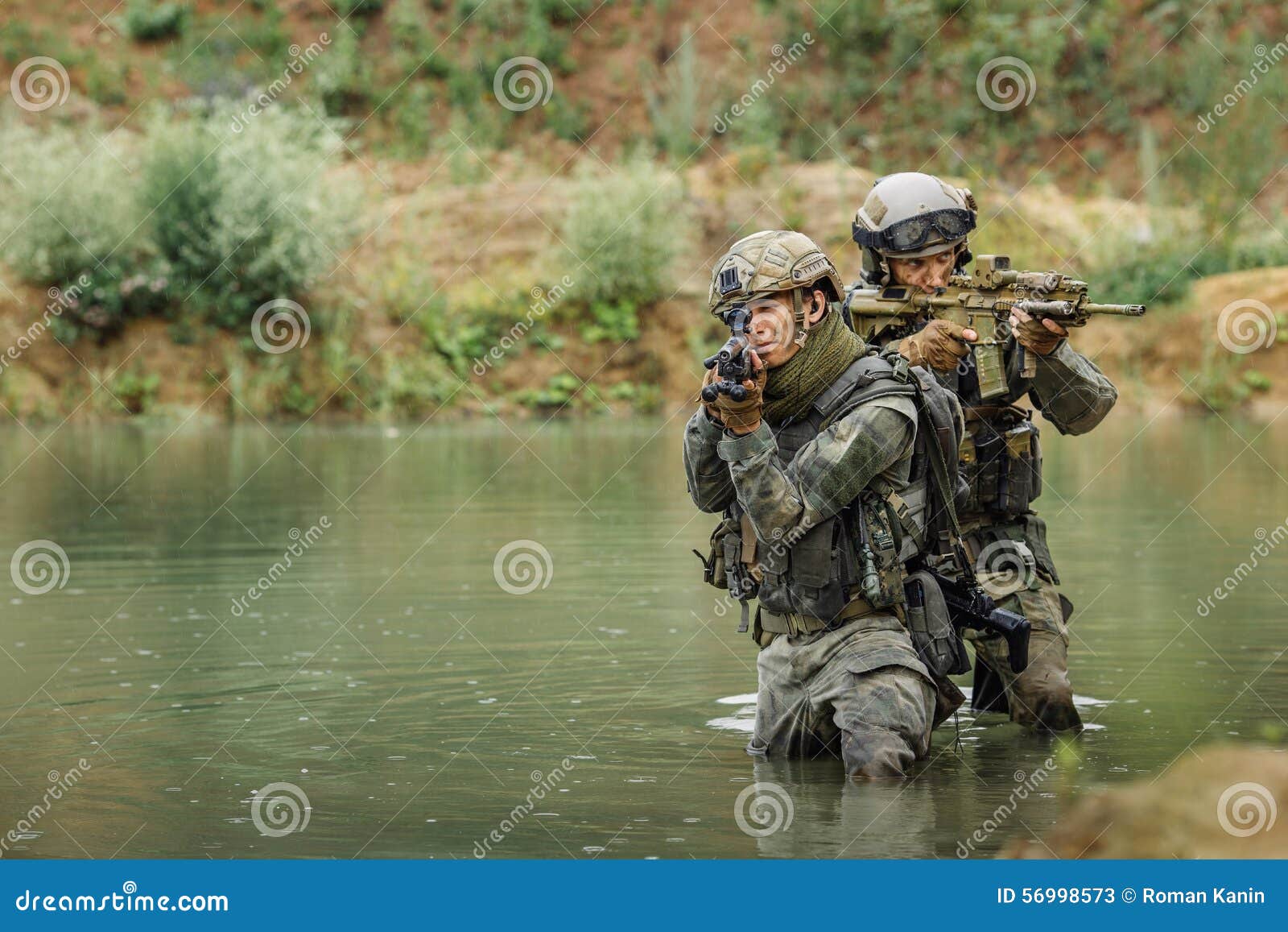 Military Team Crossing the River Under Fire Stock Image - Image of ...