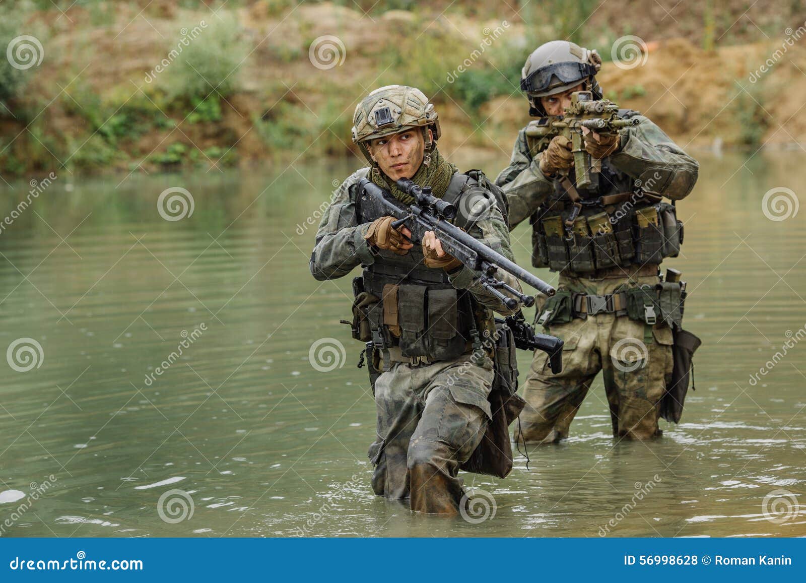 Military Team Crossing the River Under Fire Stock Photo - Image of ...