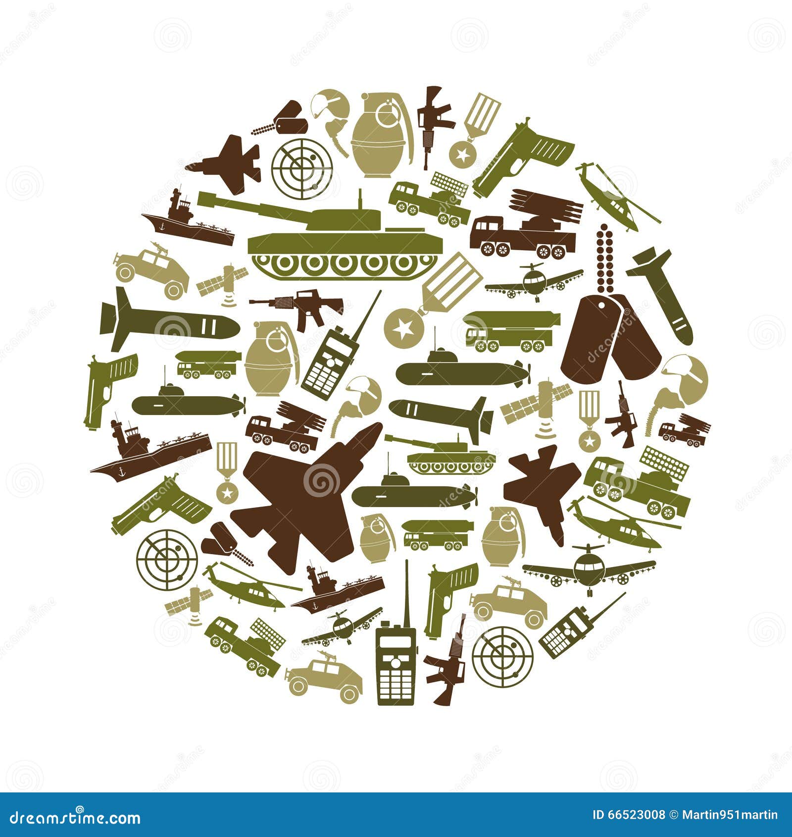 Military Theme Simple Green Icons In Circle Vector Illustration ...