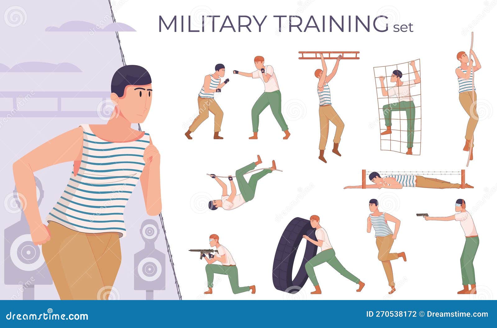 Military Training Characters Set Stock Vector - Illustration of base ...