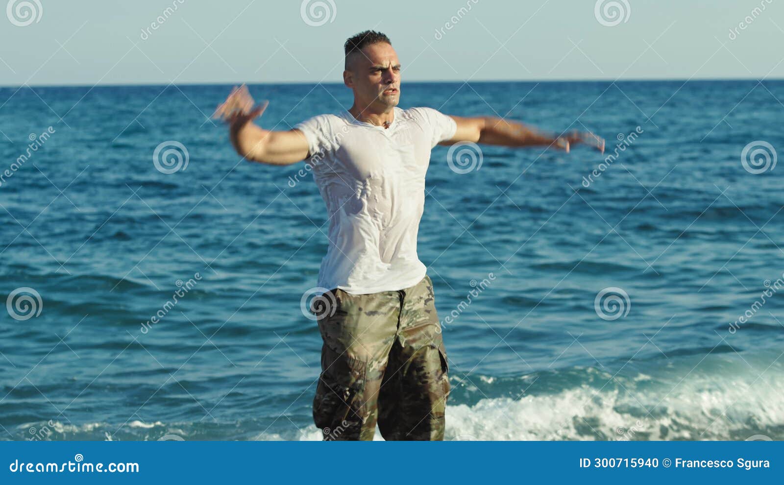 Soldier Does Aerobic Exercises on the Seashore Stock Footage - Video of ...