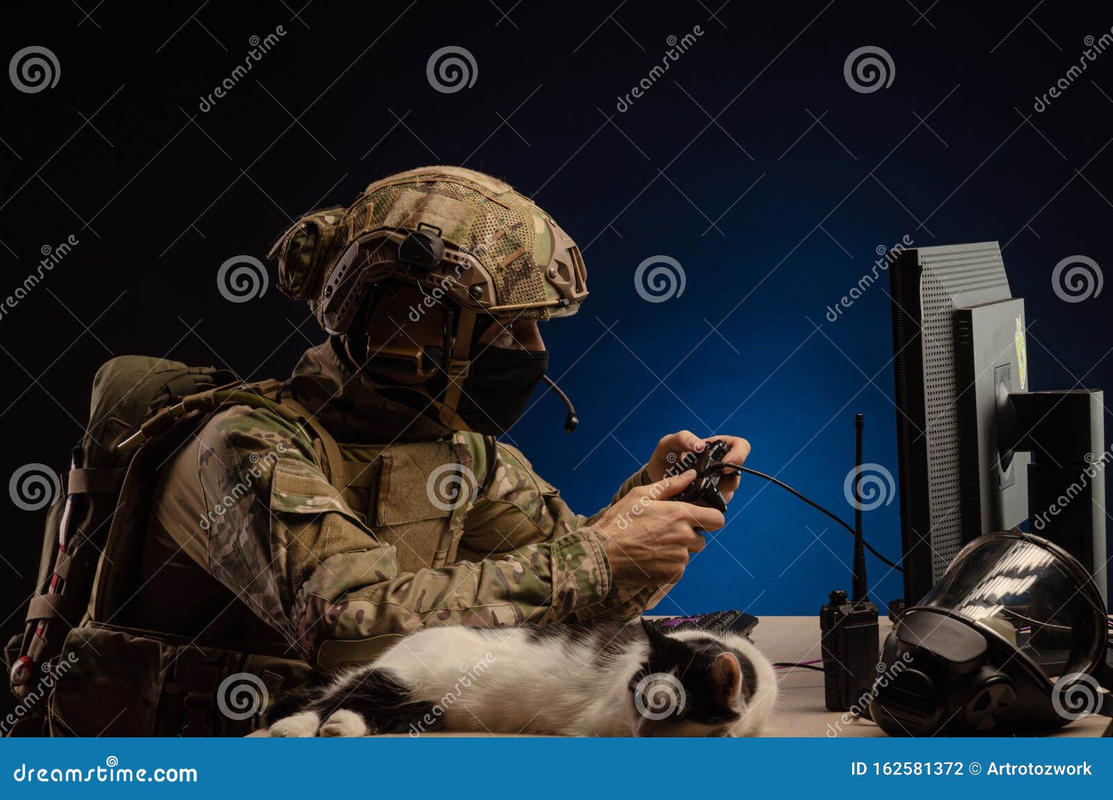 Military in Uniform Sitting at a Computer Conducts Cyber Warfare Stock ...