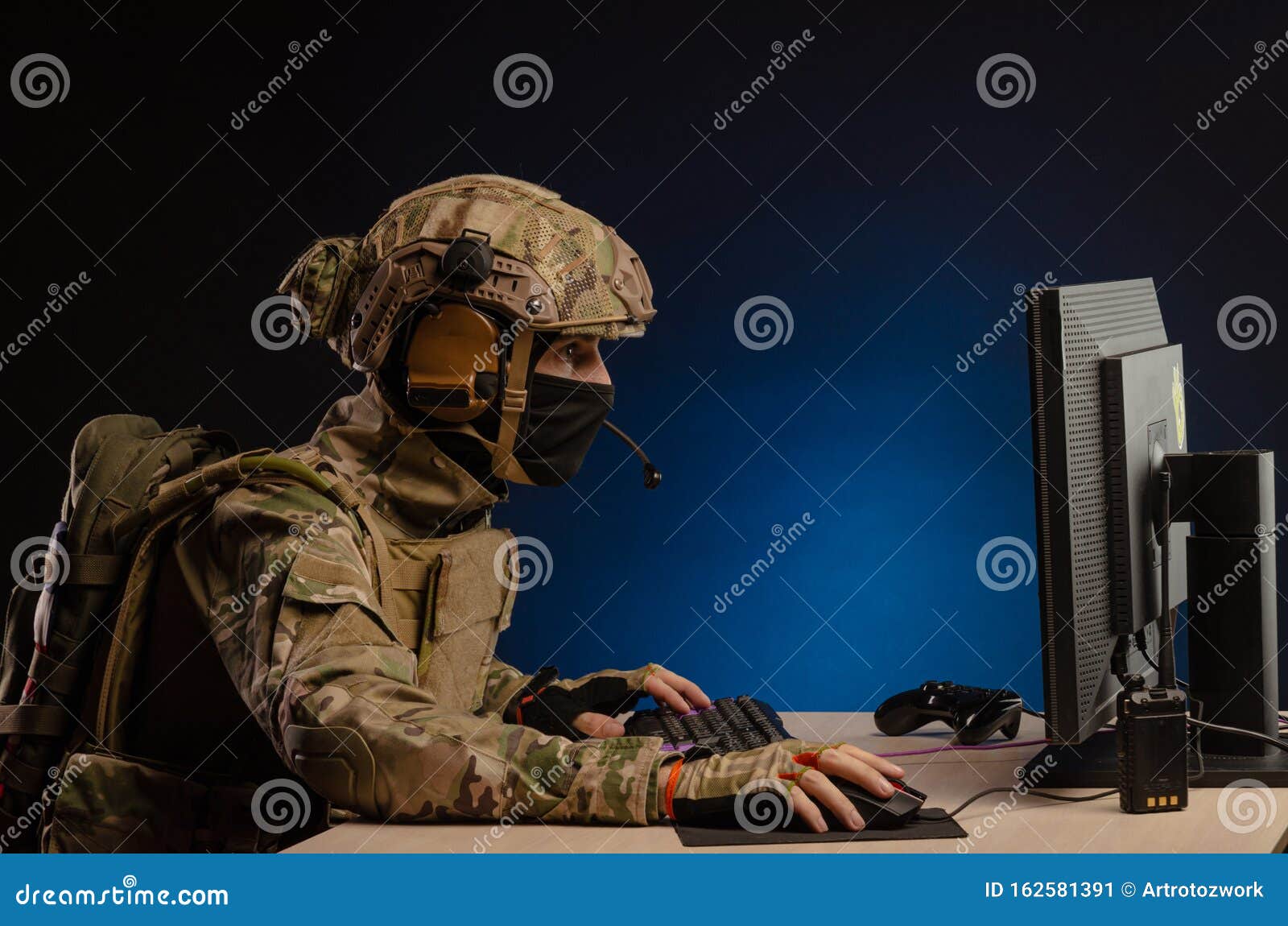 Military in Uniform Sitting at a Computer Conducts Cyber Warfare Stock ...