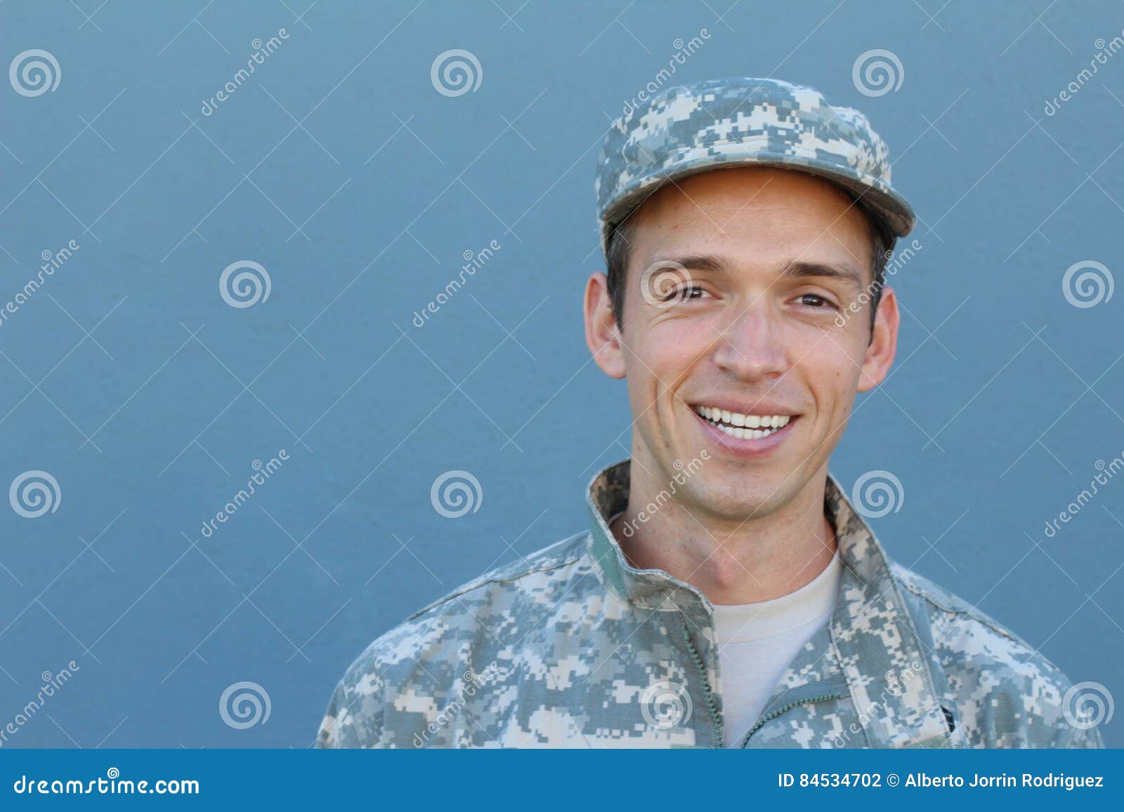 Military Veteran Isolated on Blue Background Stock Photo - Image of ...