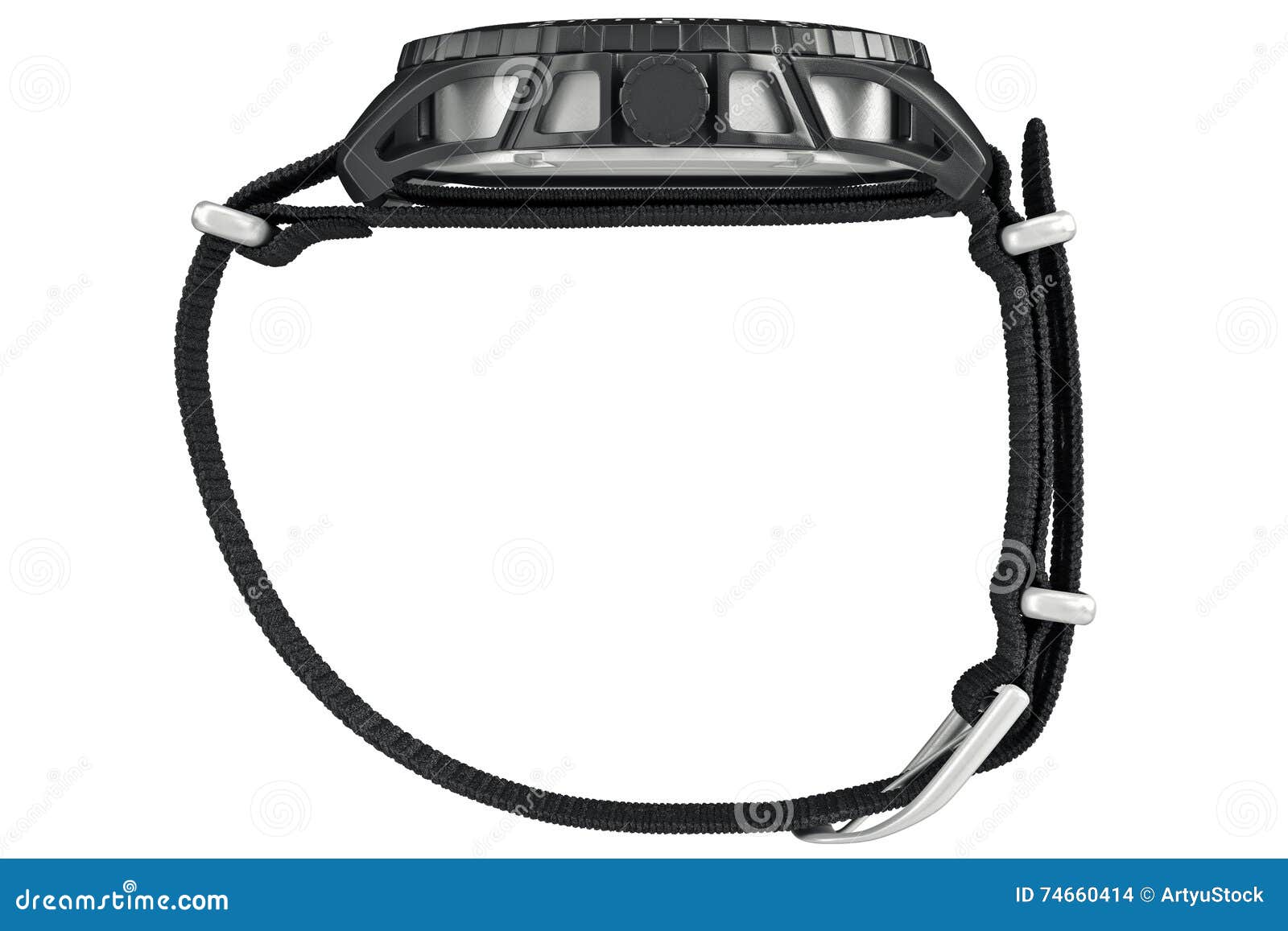 Military Watch with Textile Strap, Side View Stock Photo - Image of ...