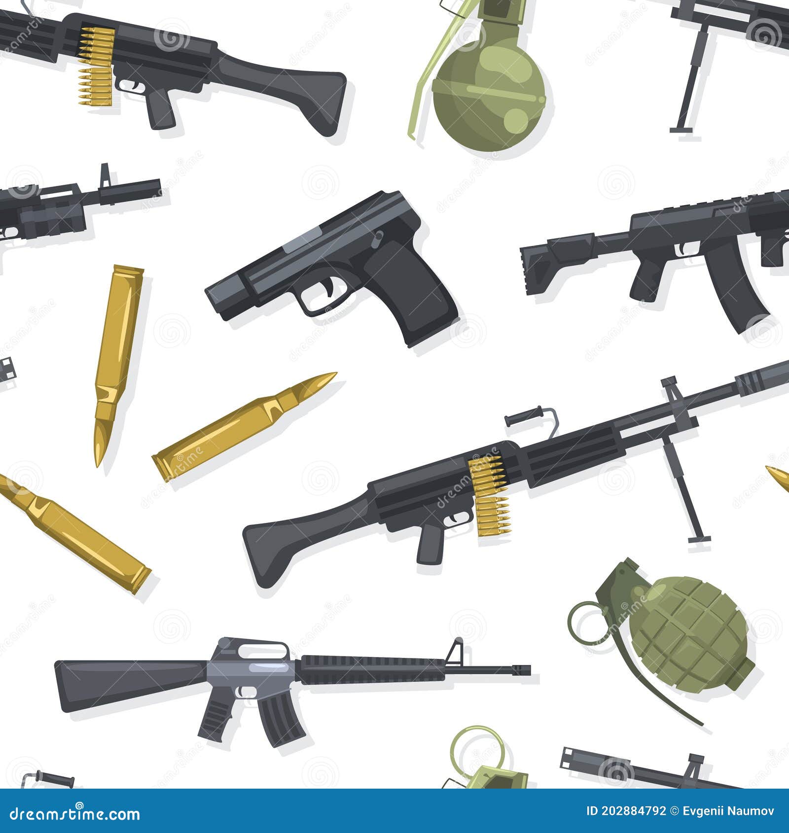 Military Weapon Seamless Pattern, Combat Army Weapon Objects Textile ...