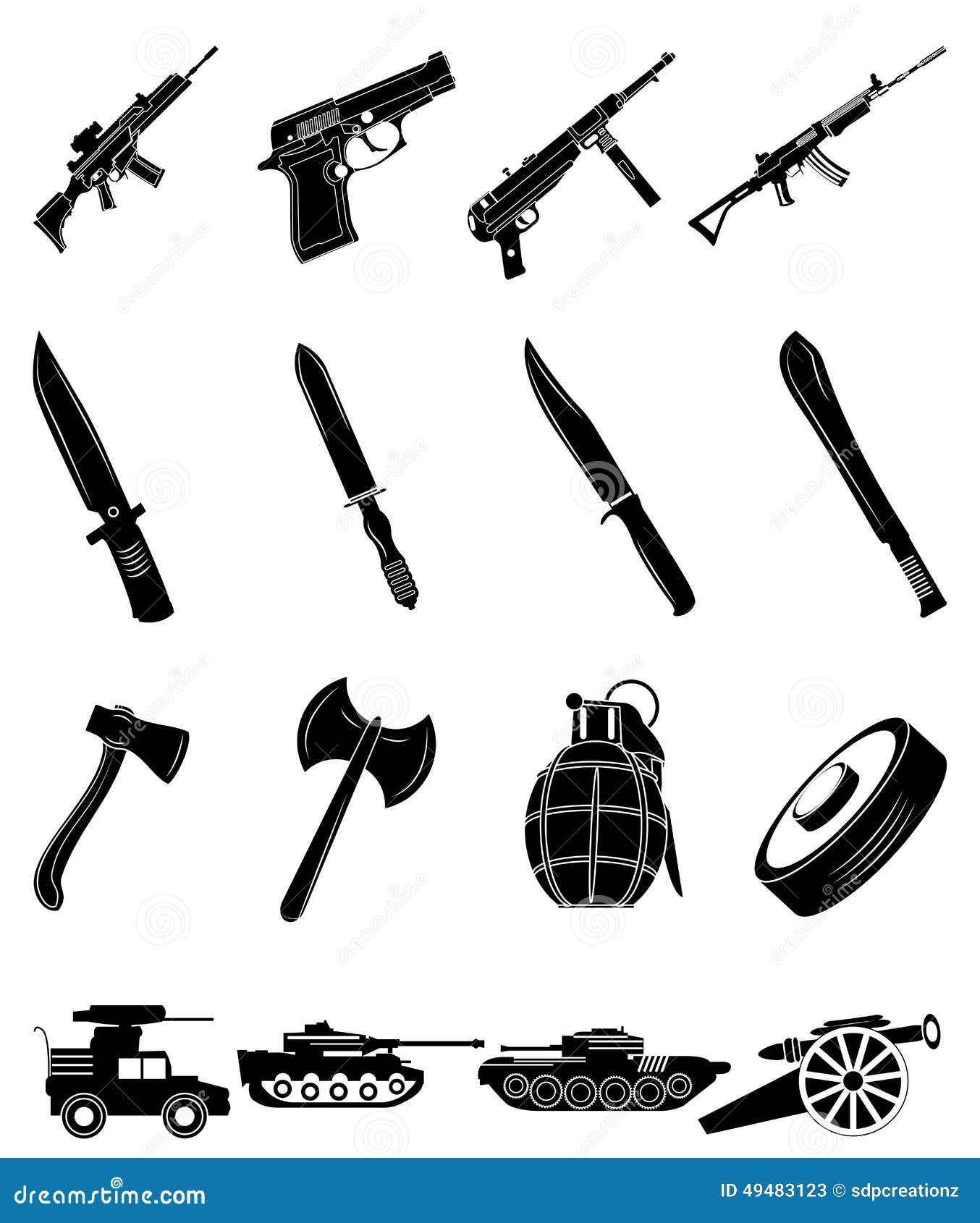 Military weapons icons set stock vector. Illustration of military ...