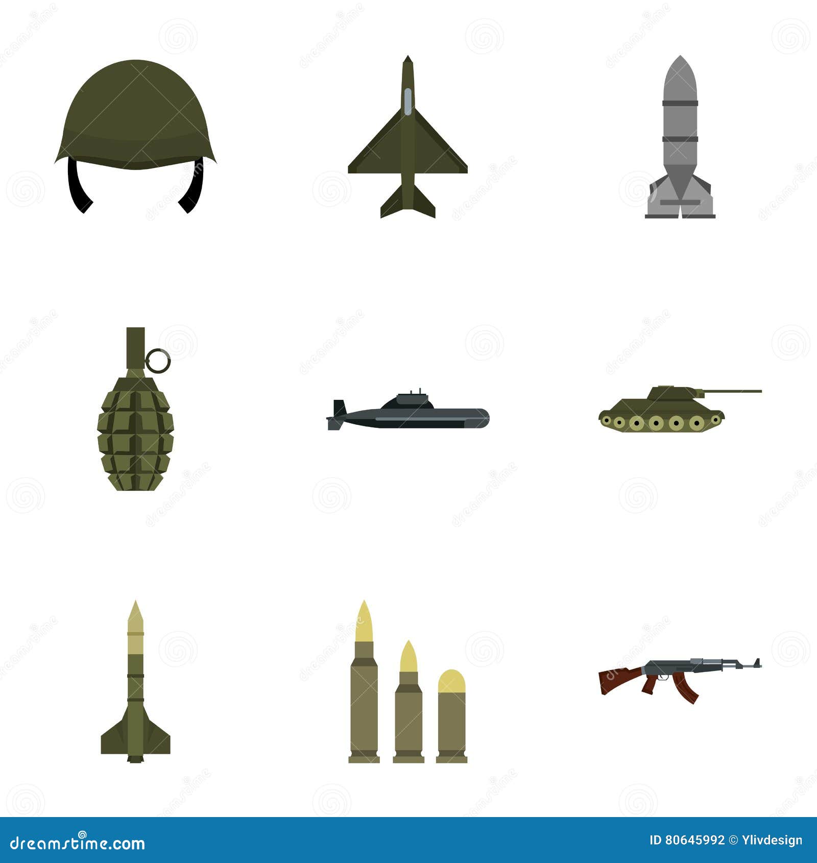Military Weapons Icons Set, Flat Style Stock Vector - Illustration of ...