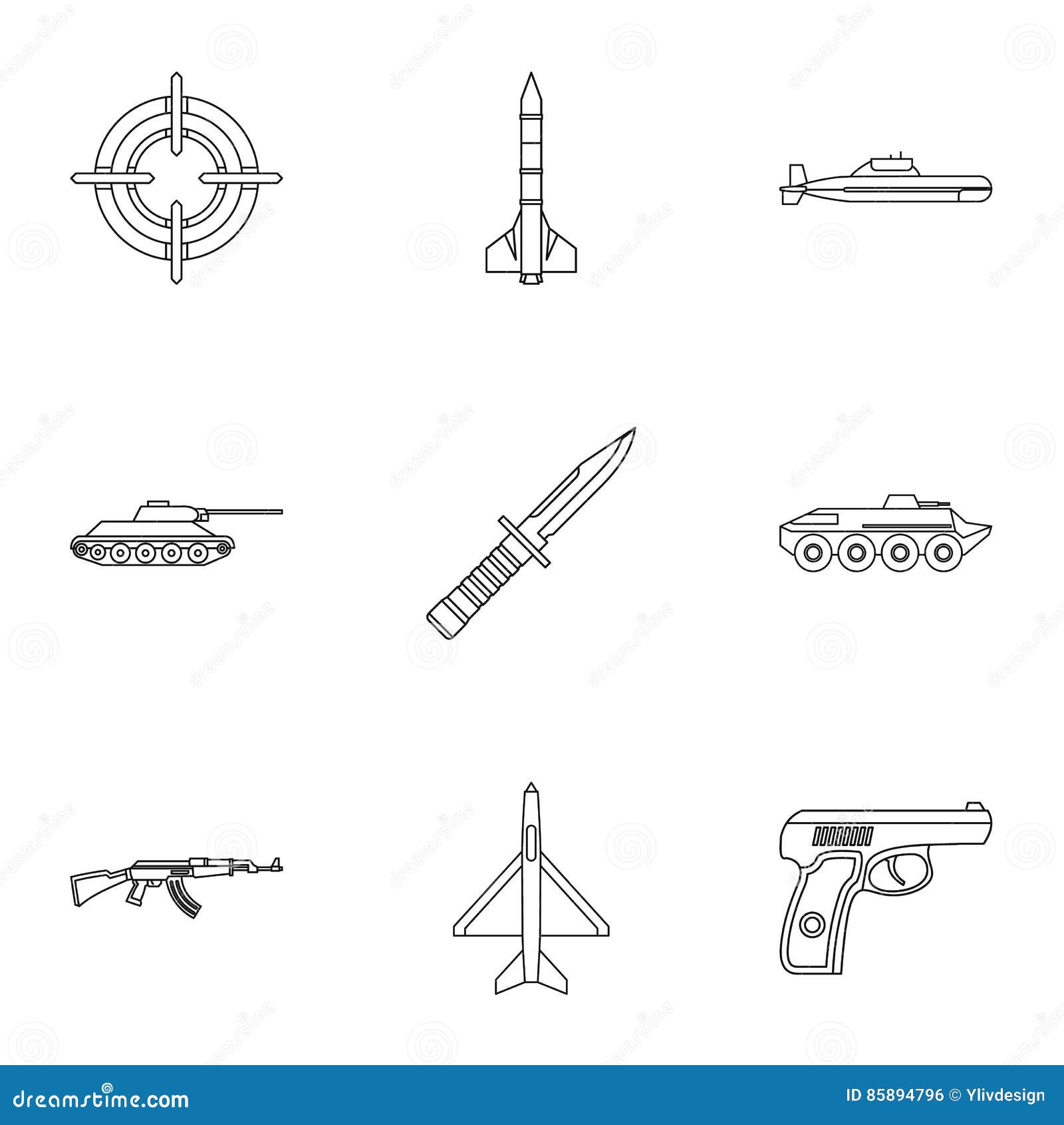 Military Weapons Icons Set, Outline Style Stock Vector - Illustration ...