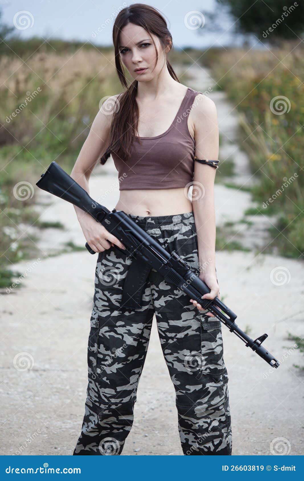 A Military Woman with an Automatic Rifle Ak-74 Stock Image - Image of ...