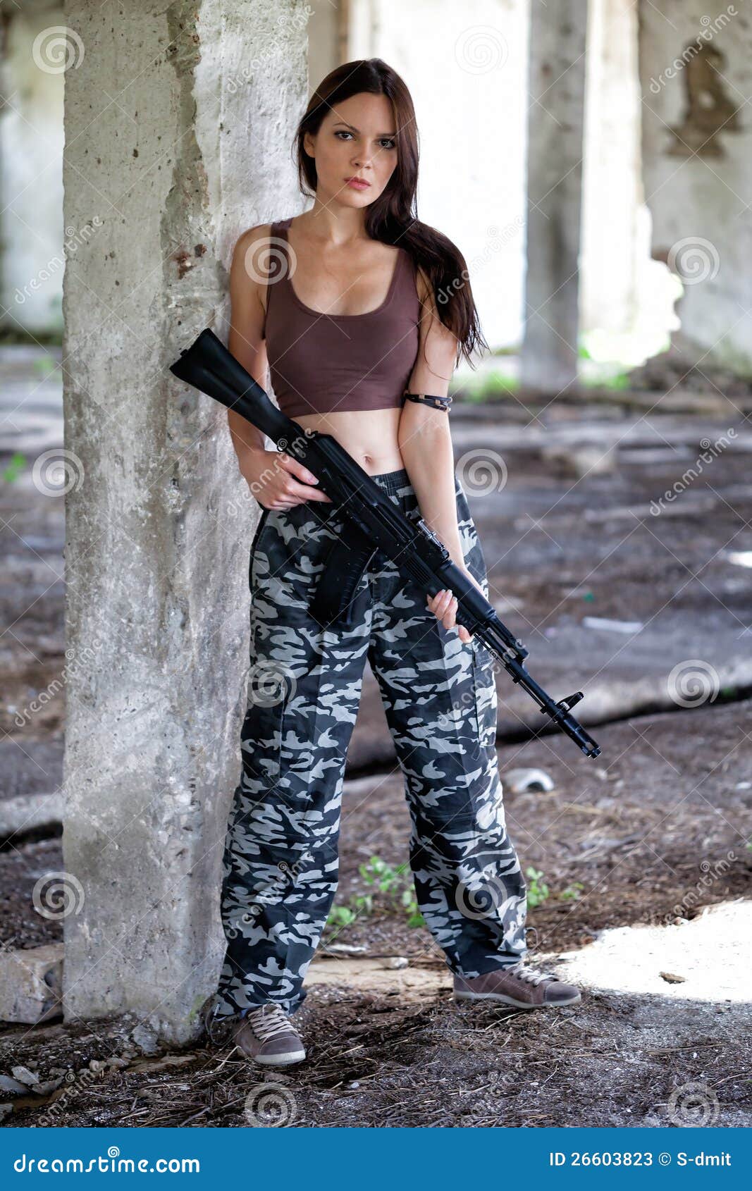 A Military Woman with an Automatic Rifle Ak-74 Stock Image - Image of ...