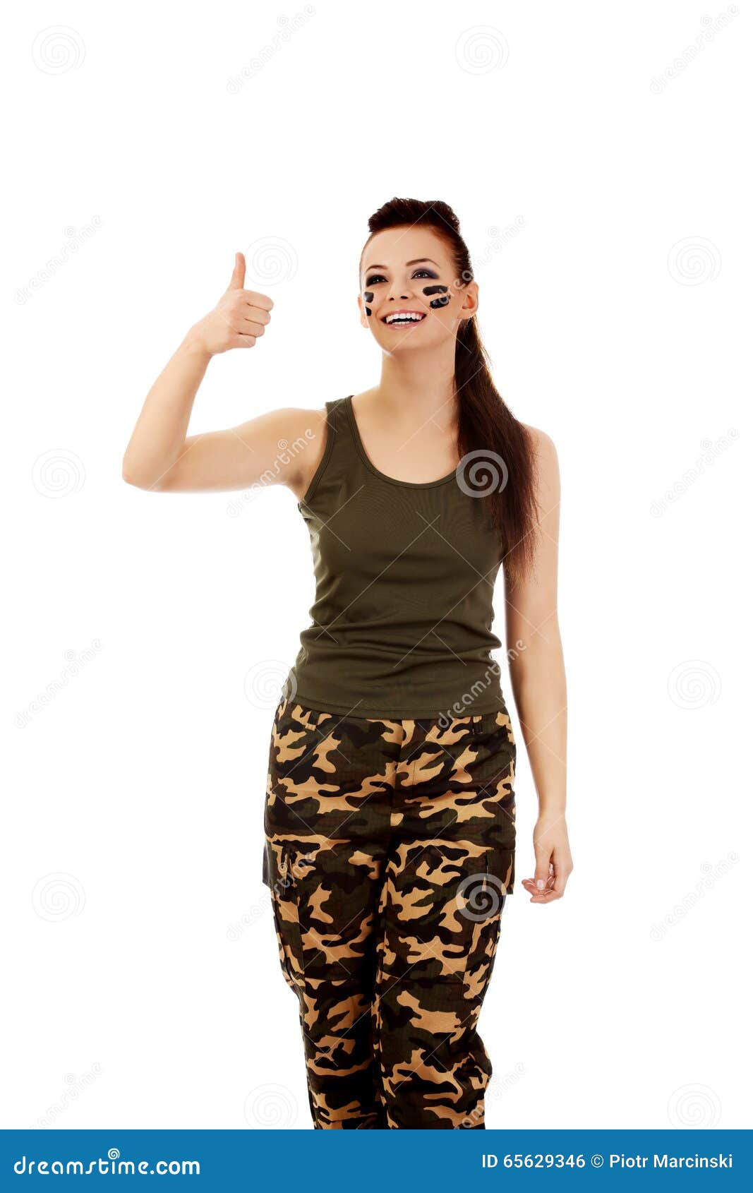 Military Woman Gesturing Ok Sign Stock Photo - Image of brunette ...