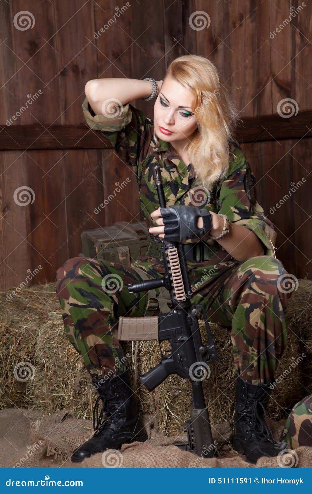 Military Woman with a Weapon Stock Image - Image of khaki, blond: 51111591