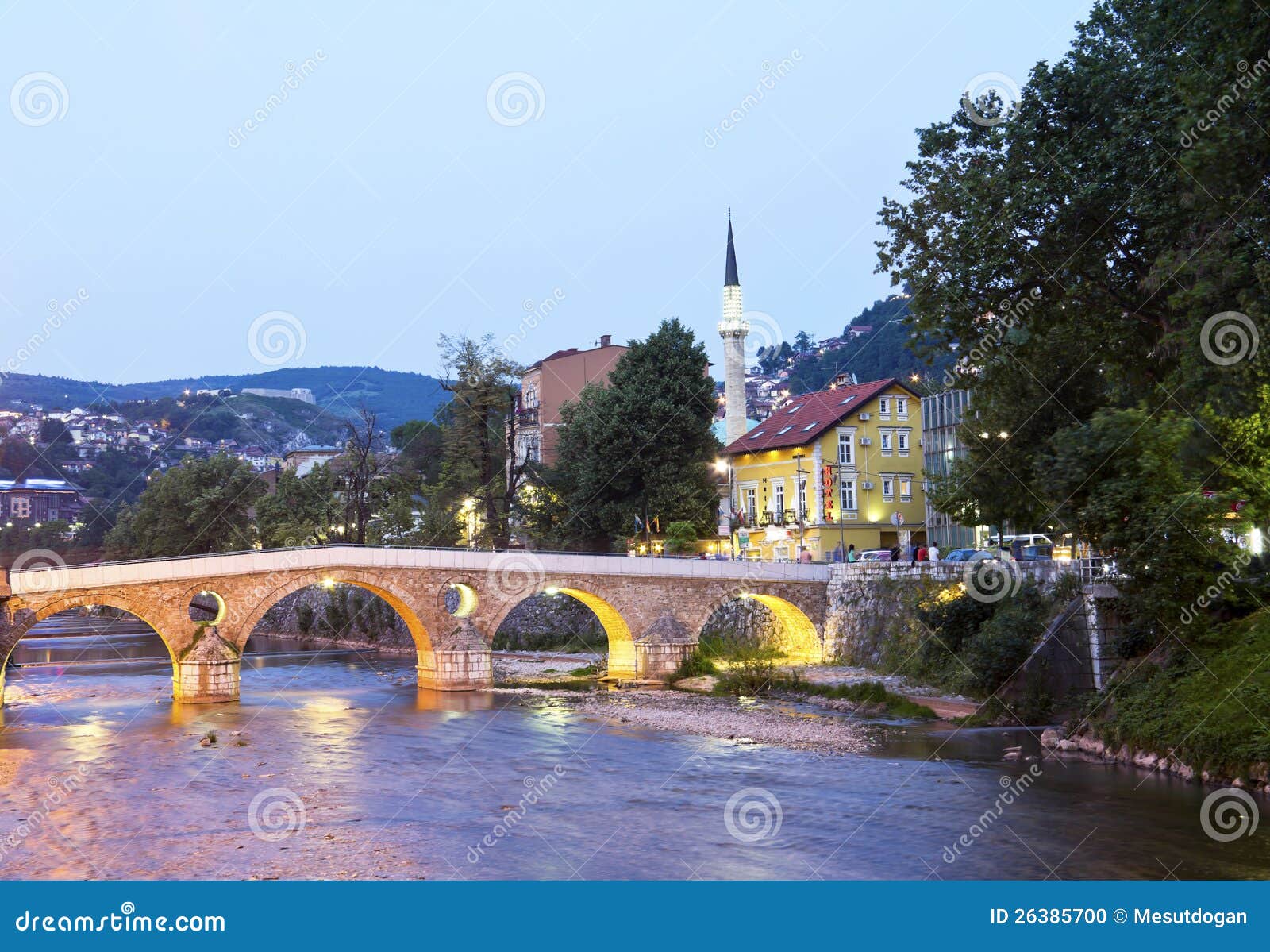 Miljacka river stock photo. Image of mosque, arch, graveyard - 26385700
