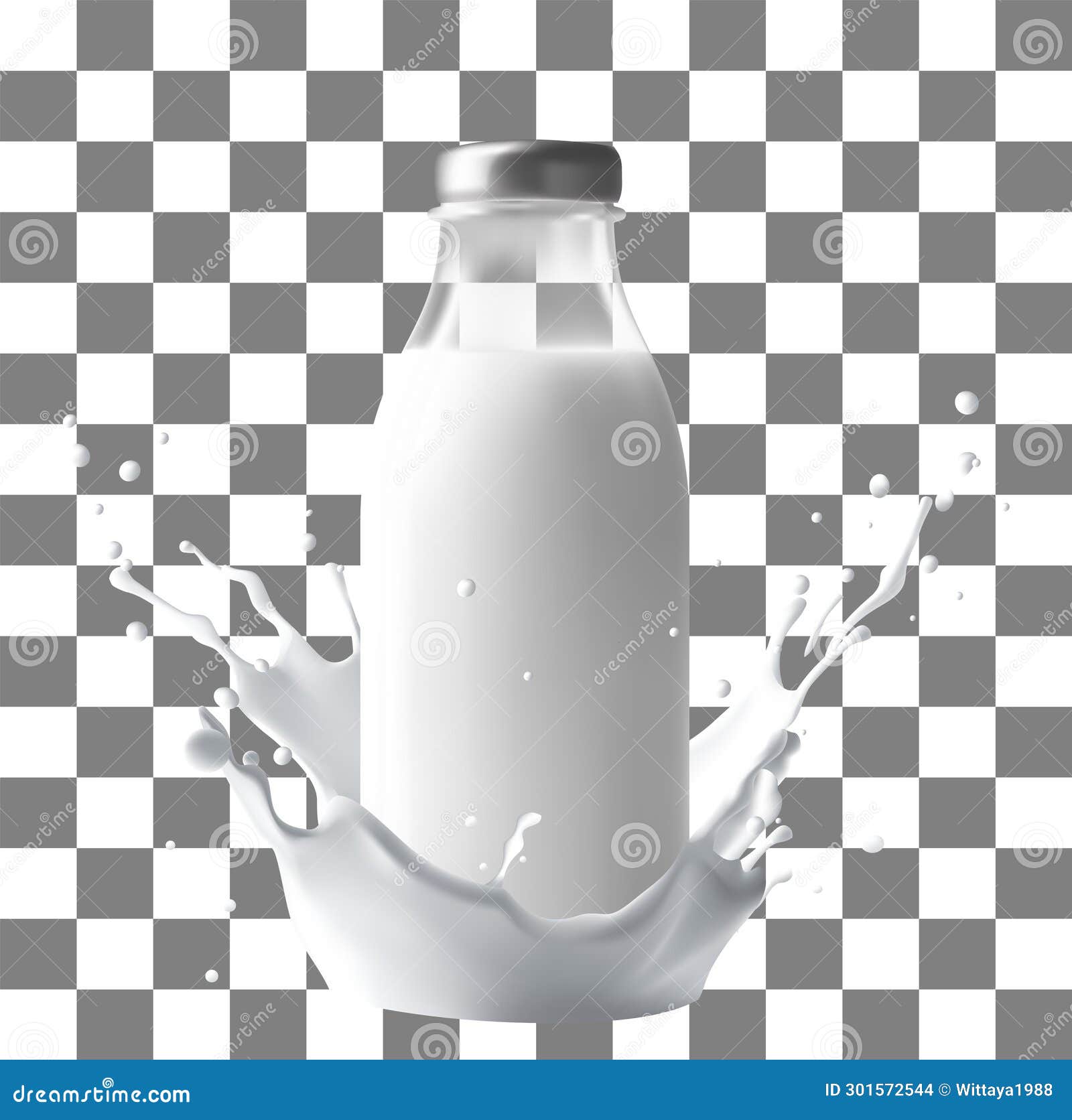 Milk Bottle with Splash Isolated on Transparent Background. Vector ...