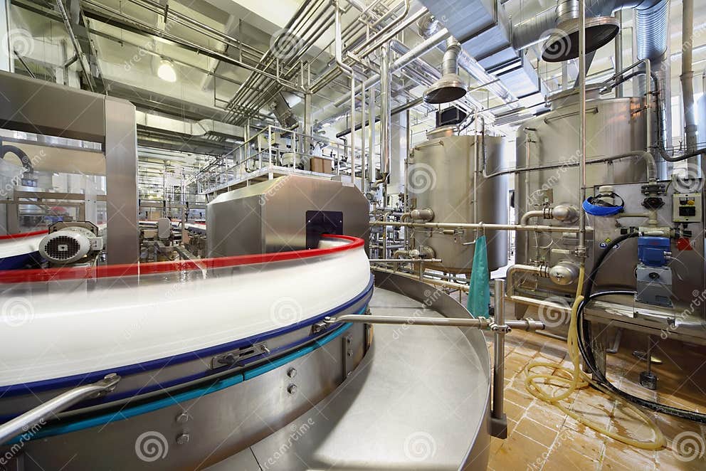 Milk Bottles Move through Long Pipeline Stock Image - Image of machine ...