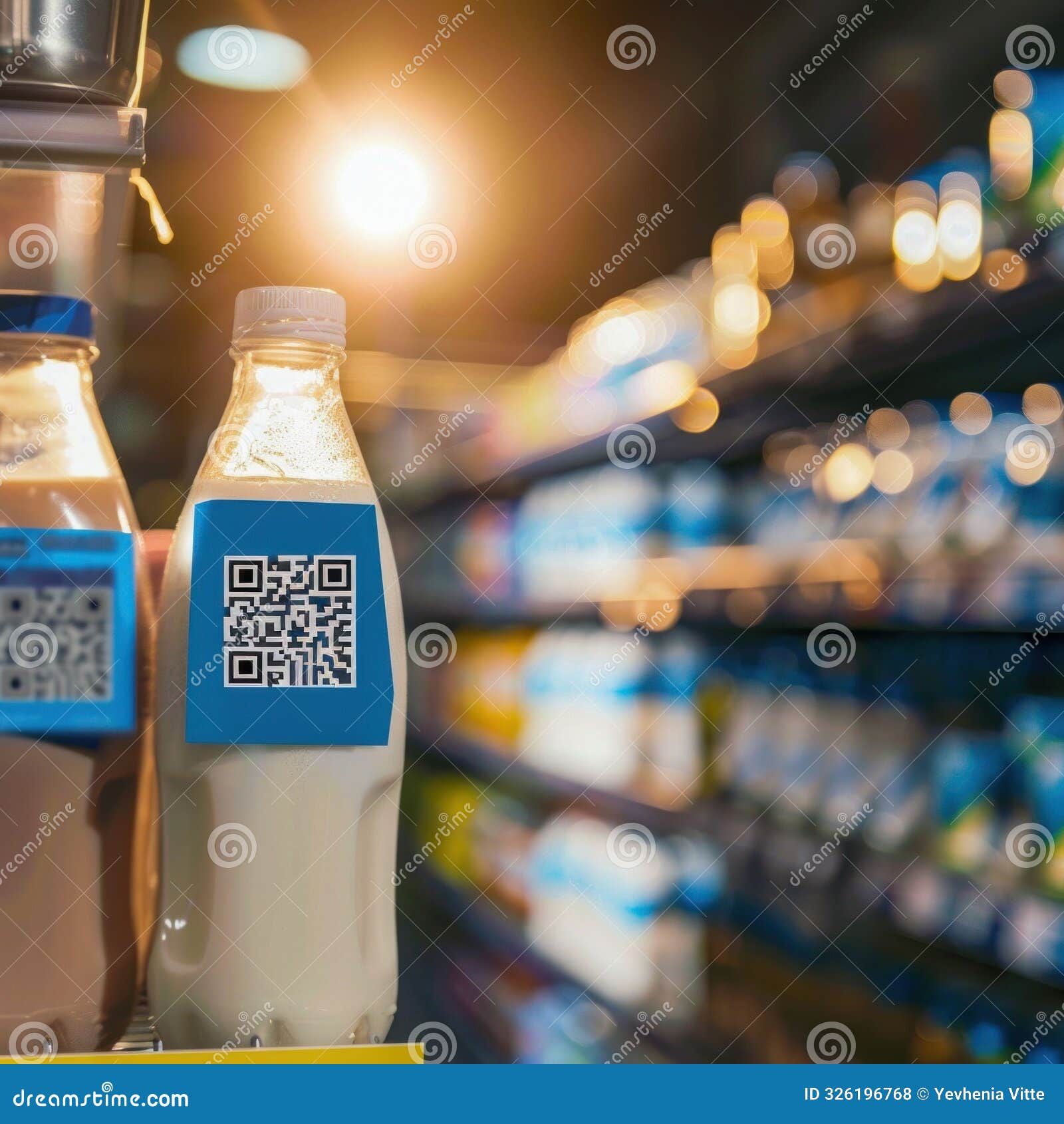 Milk Bottles with QR Code in a Grocery Store. Generative Ai Stock ...