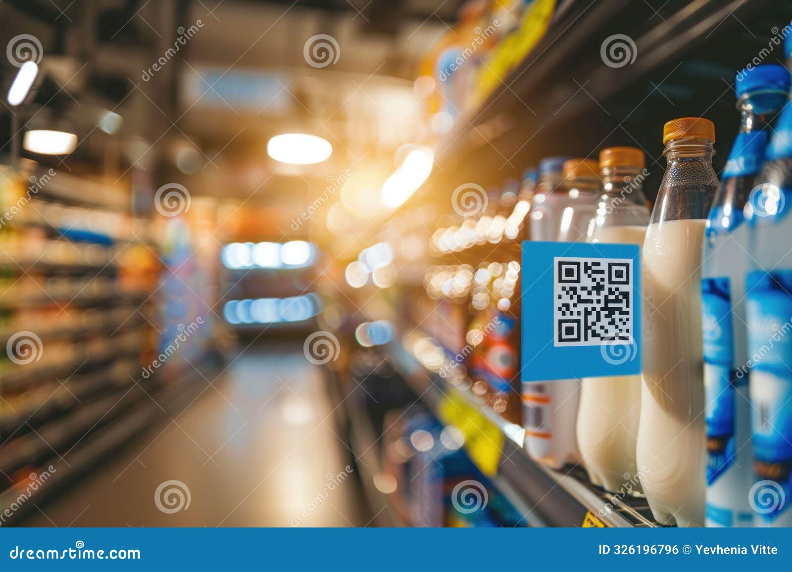 Milk Bottles with QR Code in a Grocery Store. Generative Ai Stock ...