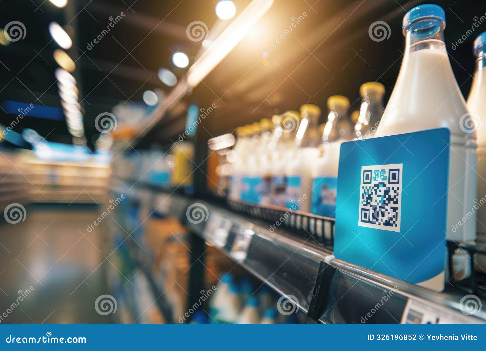 Milk Bottles with QR Code in a Grocery Store. Generative Ai Stock ...