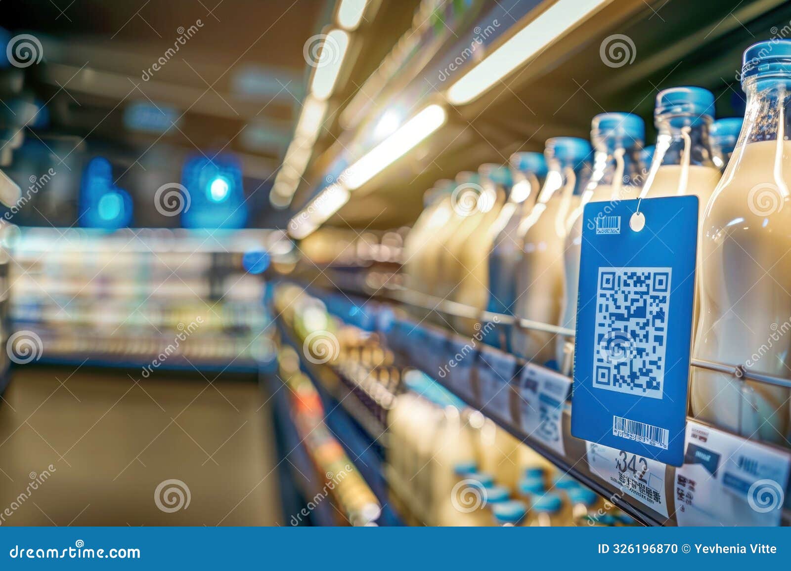 Milk Bottles with QR Code in a Grocery Store. Generative Ai Stock ...