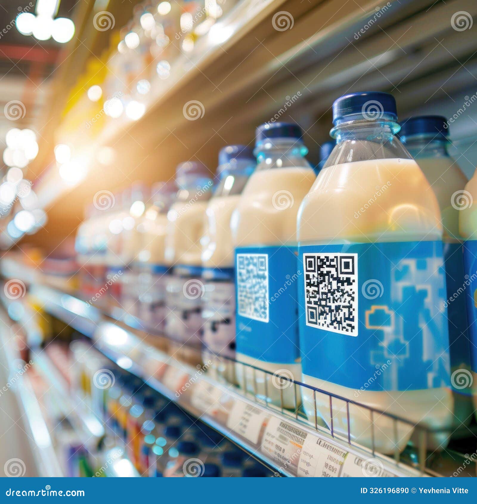 Milk Bottles with QR Code in a Grocery Store. Generative Ai Stock ...