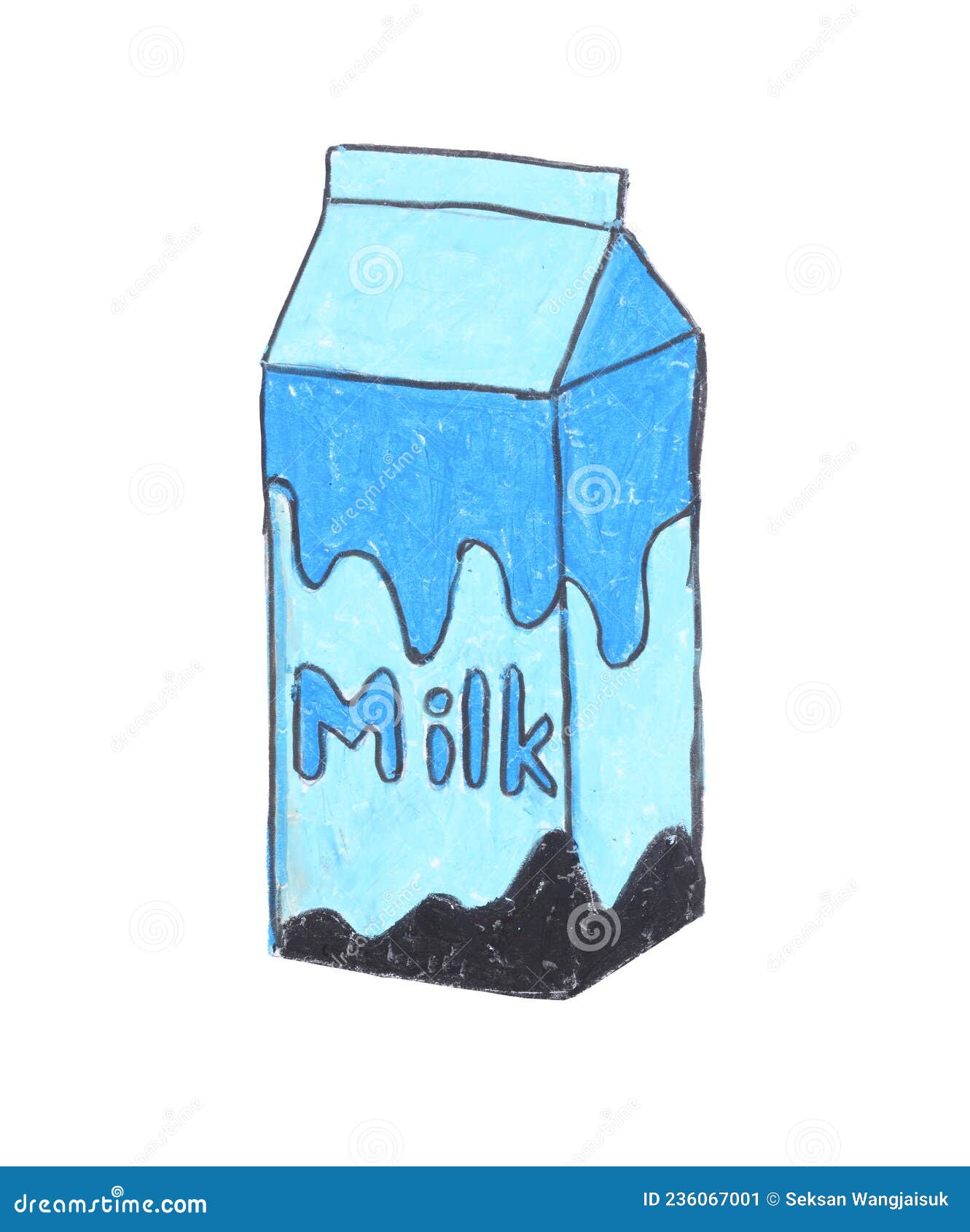 Milk Box Drawing with Crayon on White Paper Stock Illustration ...