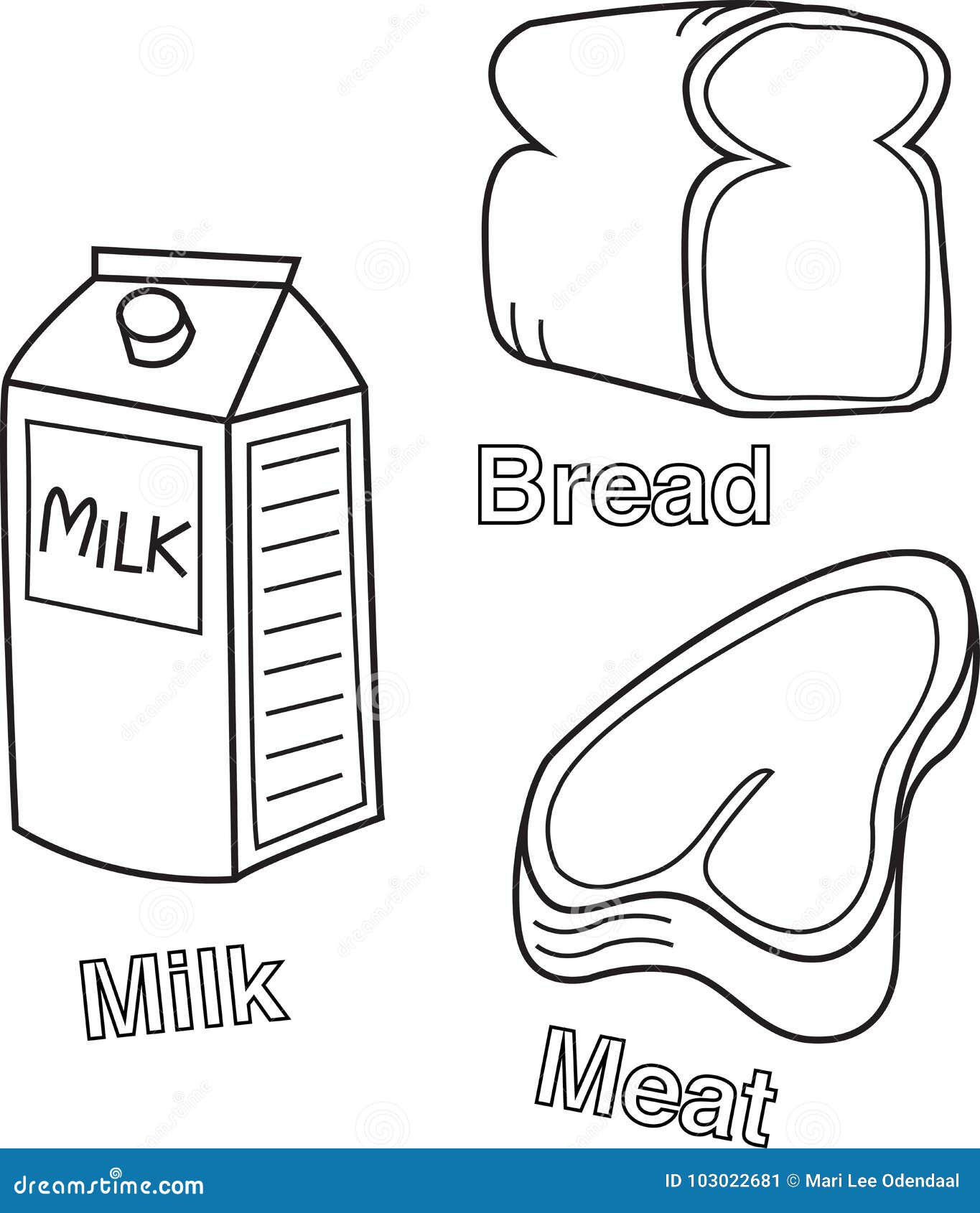 Milk, bread and meat stock vector. Illustration of construction - 103022681