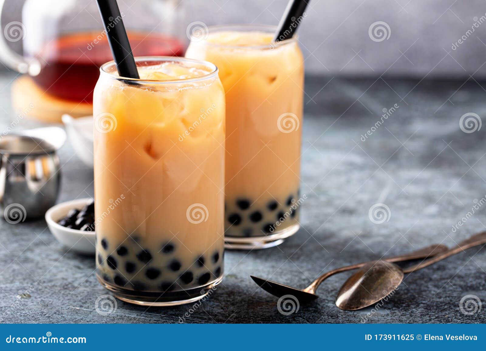 Milk Bubble Tea In Plastic Glass.bubble Milk Tea.Black Pearl Milk Tea ...