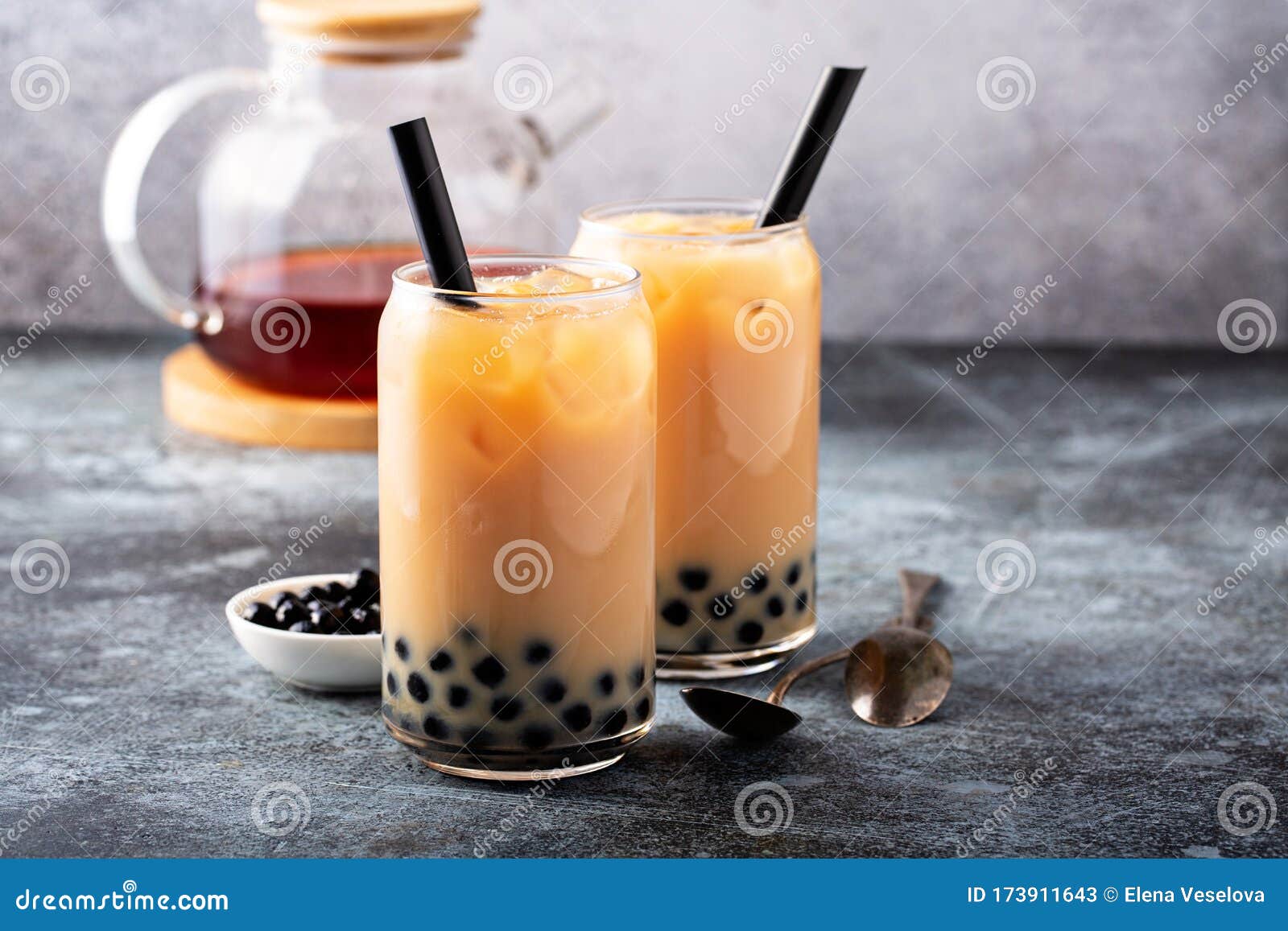 Milk Bubble Tea In Plastic Glass.bubble Milk Tea.Black Pearl Milk Tea ...
