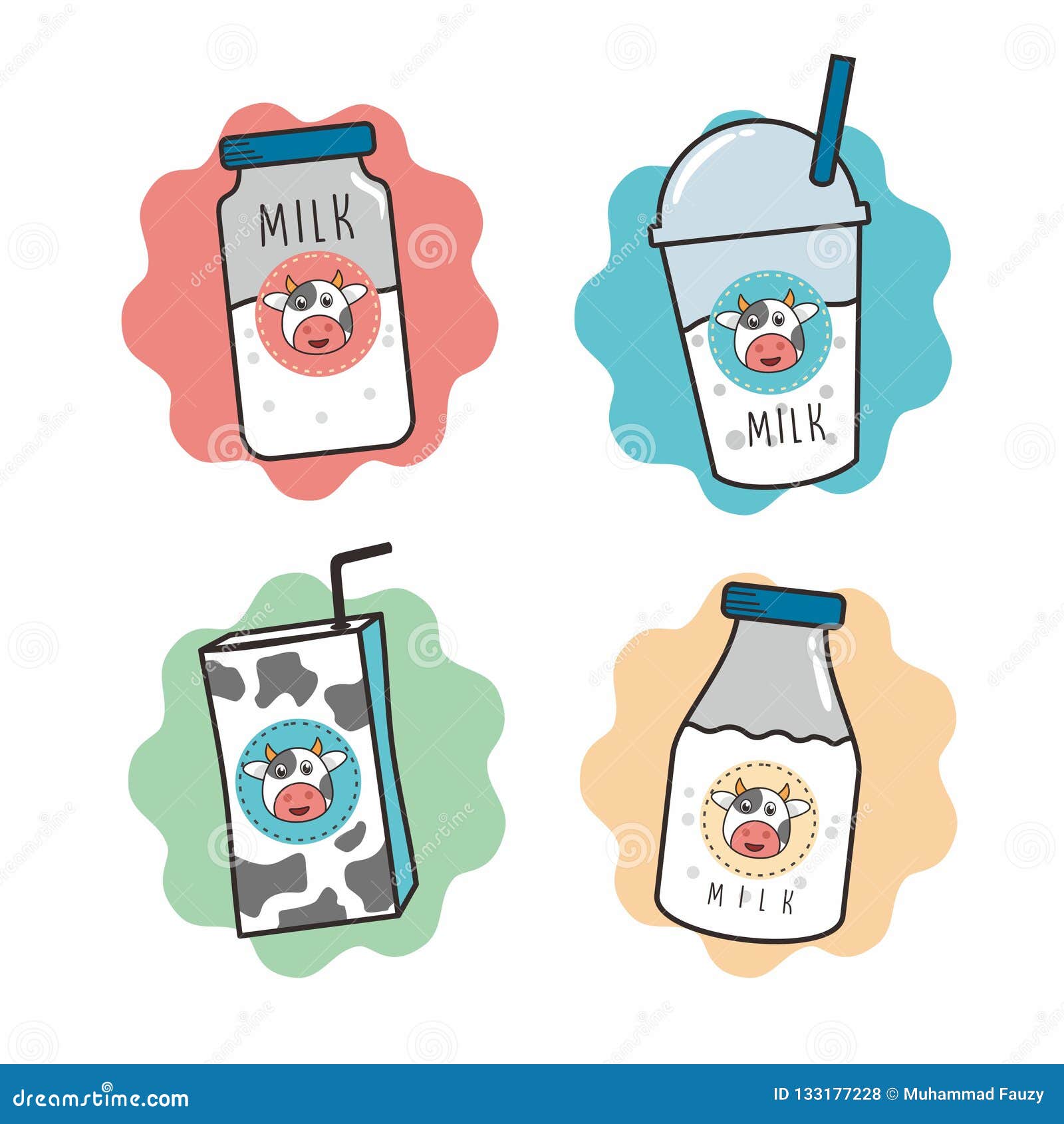 Milk Cartoon Illustration in Different Packaging Stock Vector ...