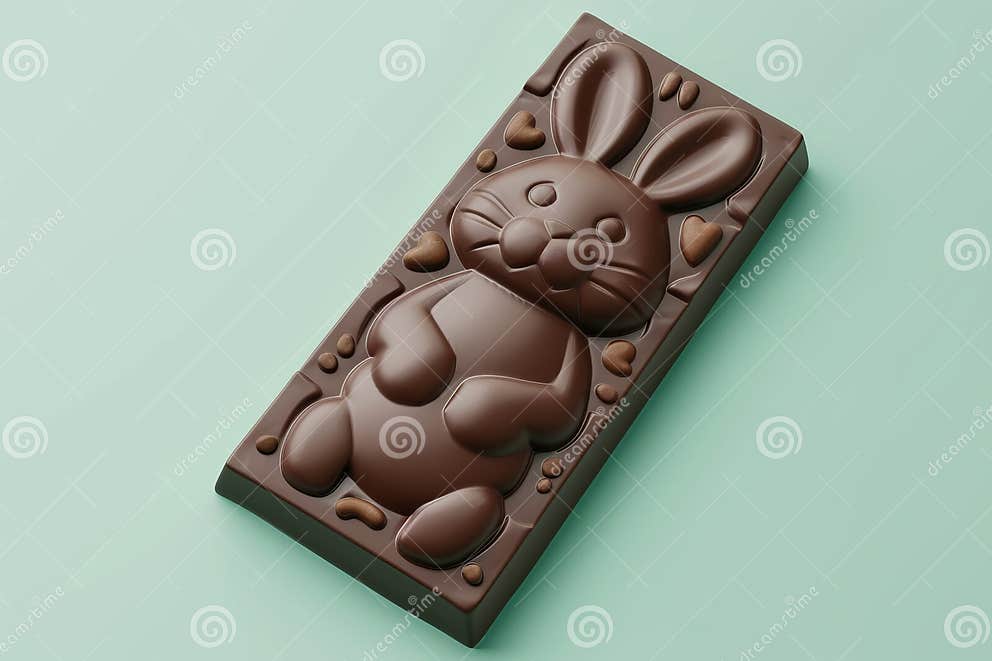 Milk Chocolate Bar with Easter Rabbit Isolated on Green Surface Stock ...