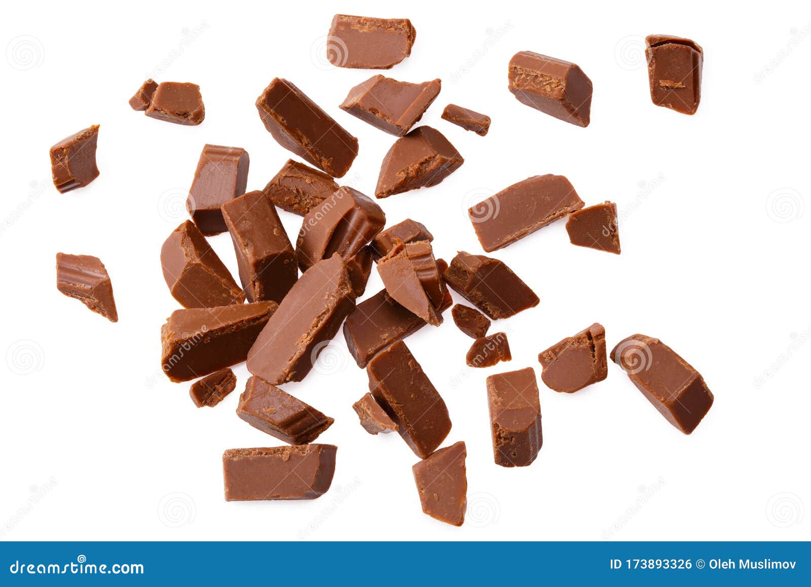 Milk Chocolate Broken into Pieces Isolated on a White Background. Top ...