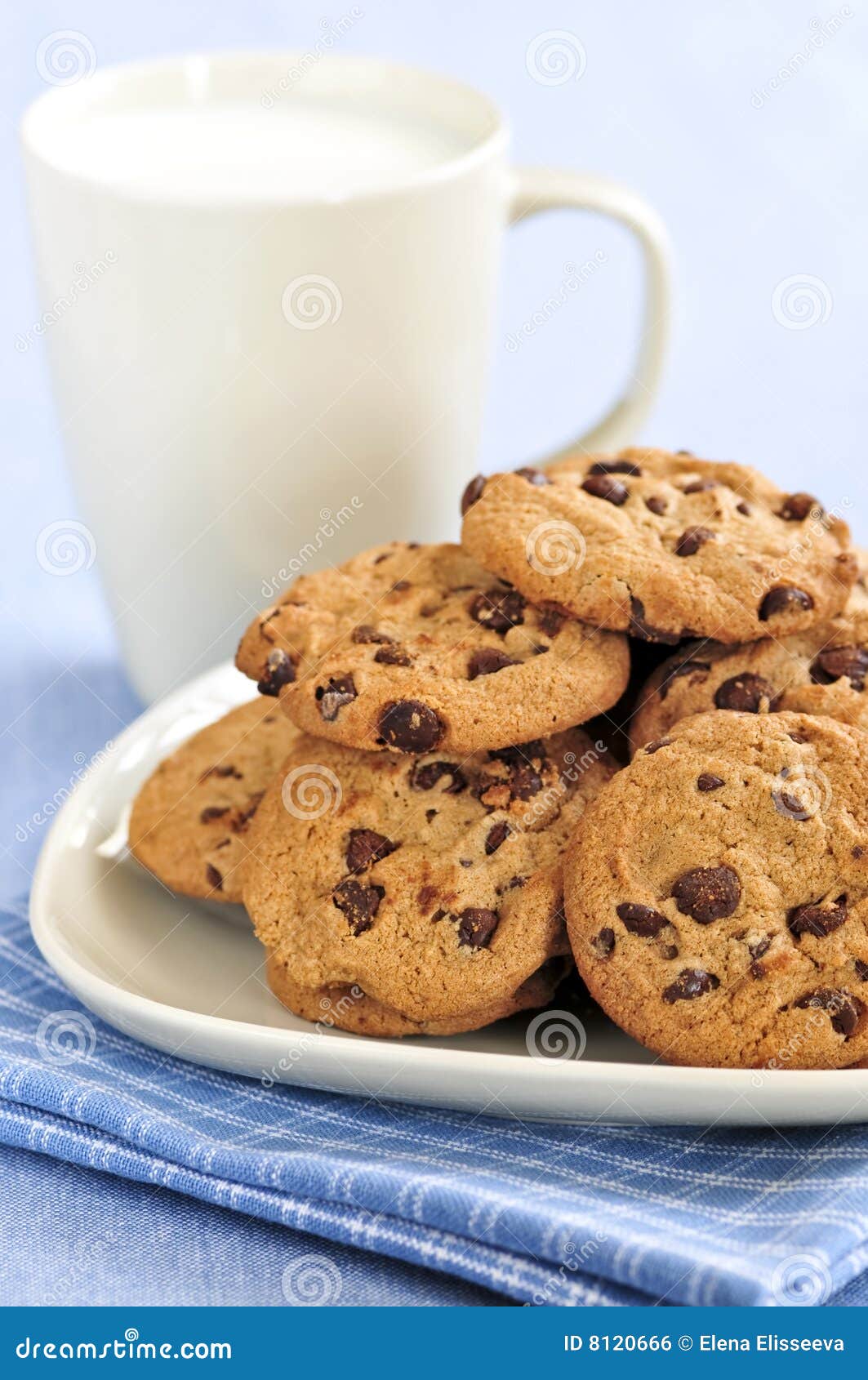 Milk and Chocolate Chip Cookies Stock Photo - Image of chocolaty ...