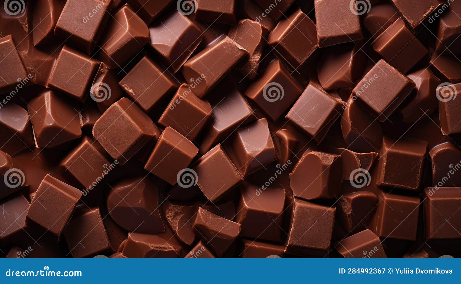Milk Chocolate Chunks Background. Top View of Many Chocolate Blocks ...