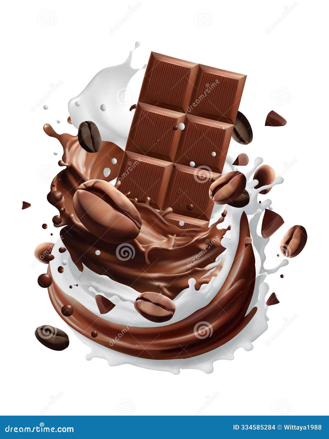Milk Chocolate Coffee Splash with Coffee Bean Falling, 3d Vector.Mesh ...