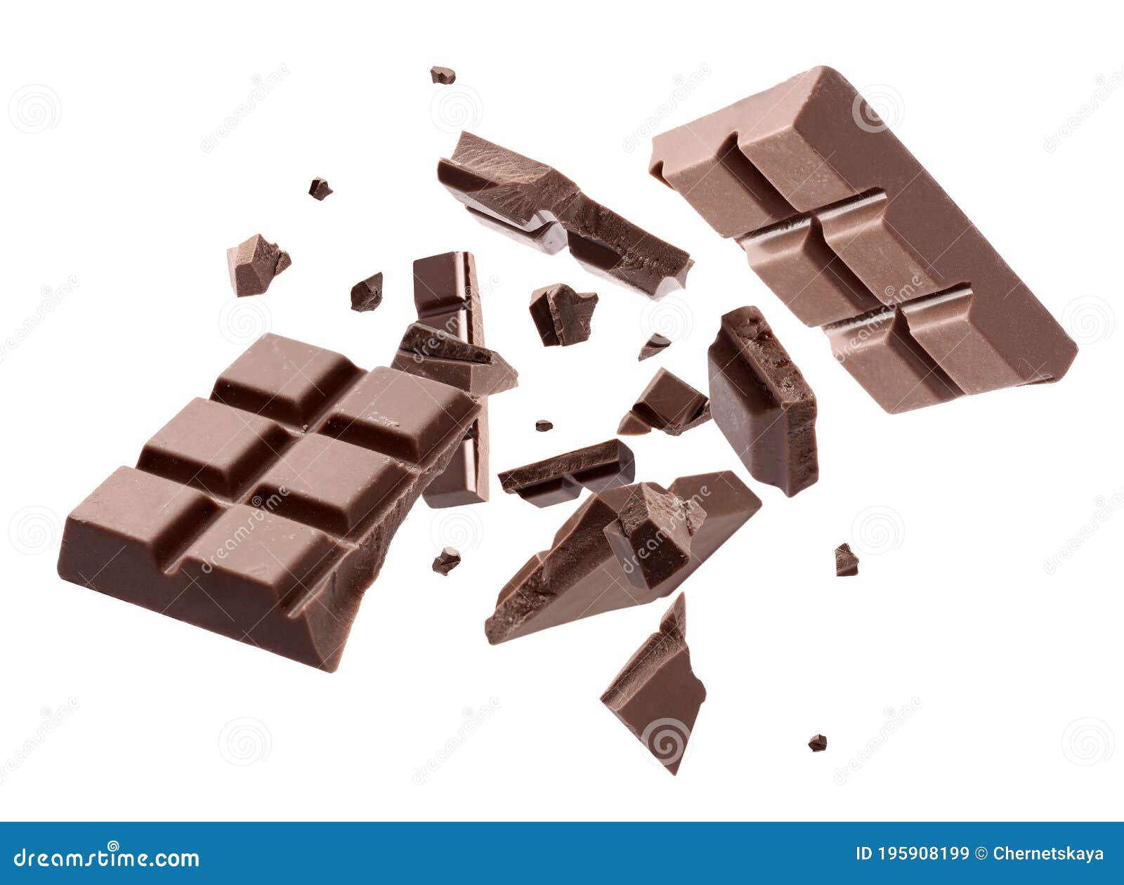 Milk Chocolate Pieces Falling on White Background Stock Image - Image ...
