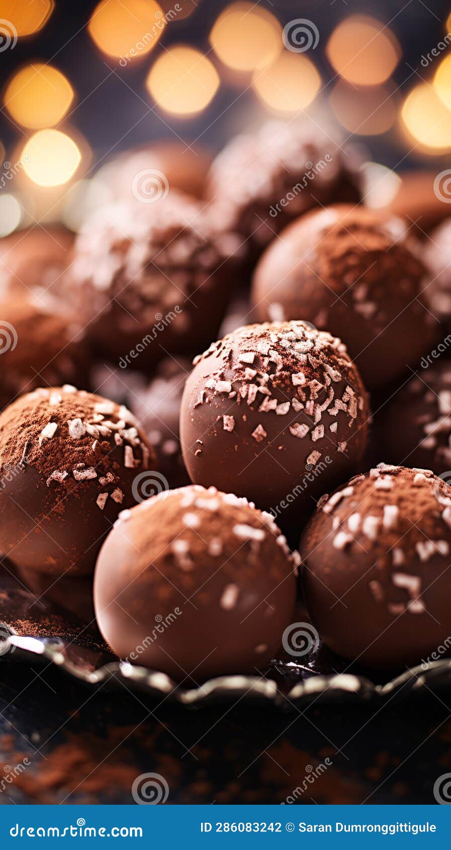 Luxurious Milk Chocolate Truffles on Bright Polished Surface with Bokeh Effect Stock ...